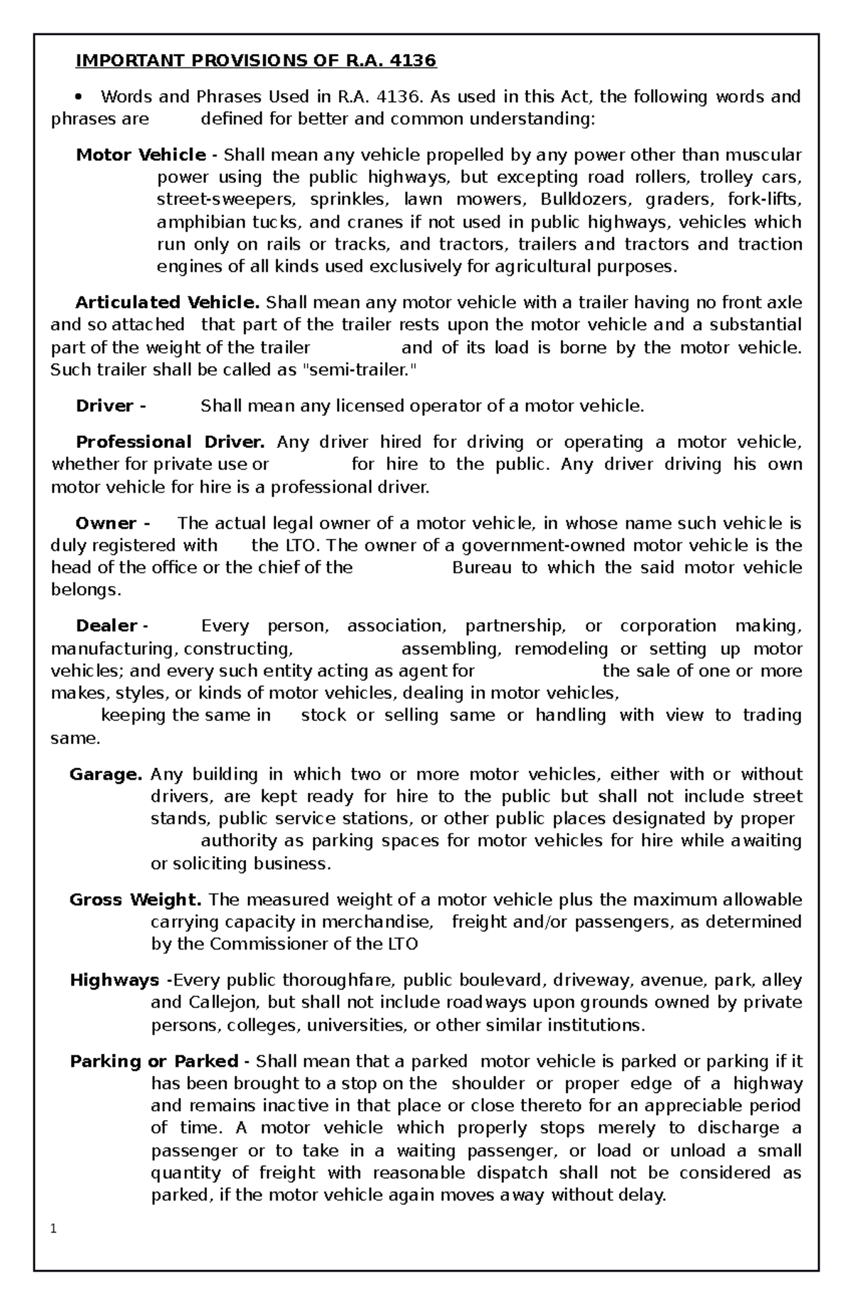 Important Provisions of R.A. 4136: Key Definitions and Regulations ...