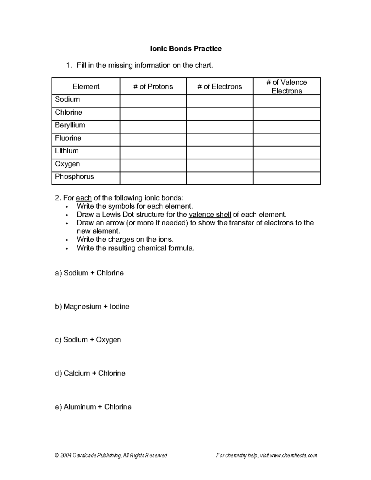 Ionic & Covalent Bonds Practice for Chemistry 101: Complete Exercises ...