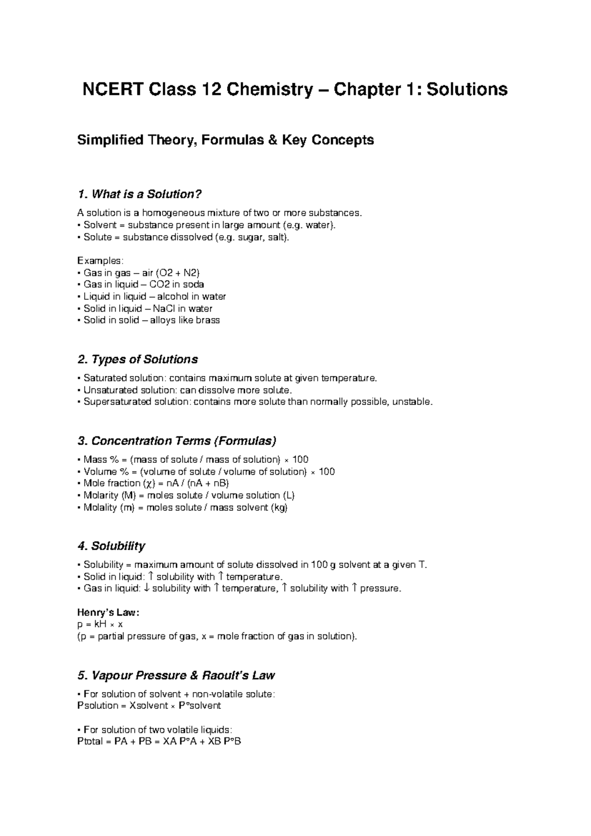 NCERT Class 12 Chemistry Chapter 1: Solutions Overview and Key Concepts ...