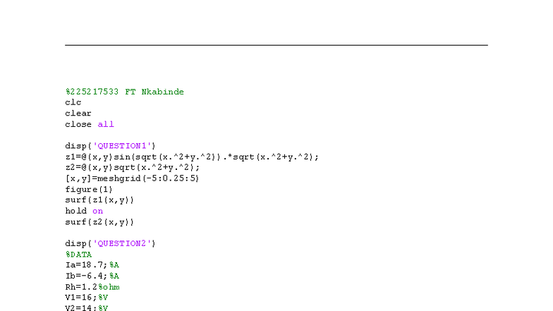 FT YYY Major Practice: MATLAB Functions and Plotting Techniques - Studocu