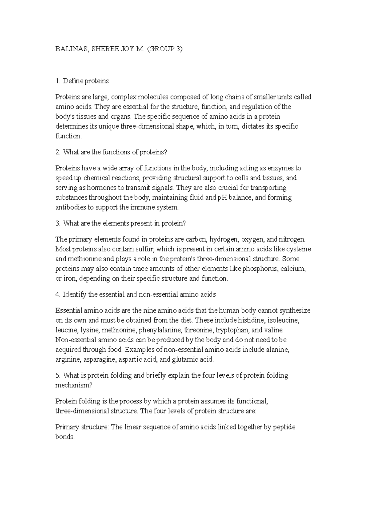 Proteins: Structure, Functions, and Folding Mechanisms (Group 3) - Studocu