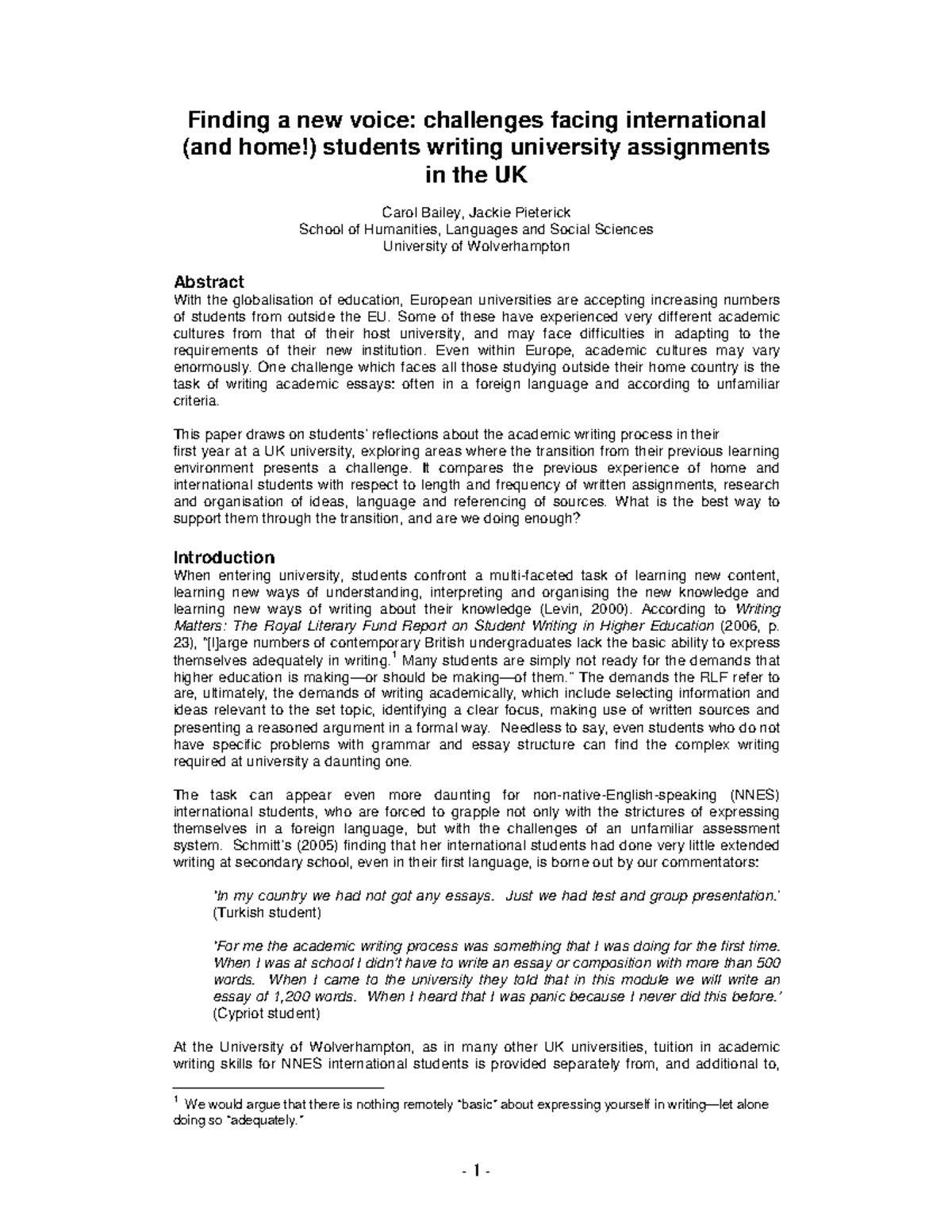 Challenges in Academic Writing for International Students (HUMS 101 ...