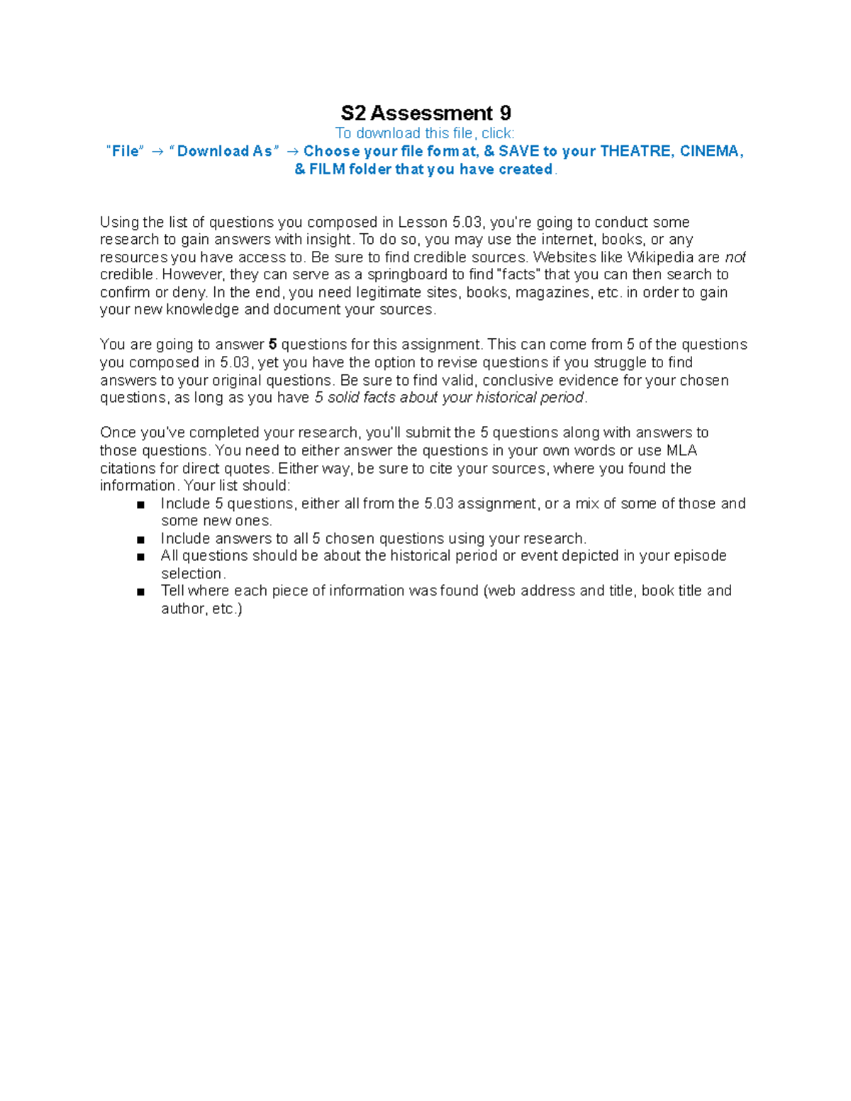 FLVS FT Lesson 5 - Research Assignment for Theatre 5.04 - Studocu