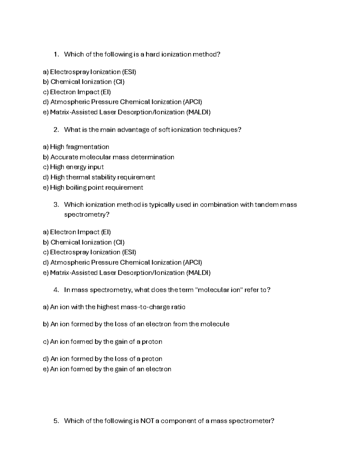 Training Questions for Mass Spectrometry and Chromatography Techniques ...