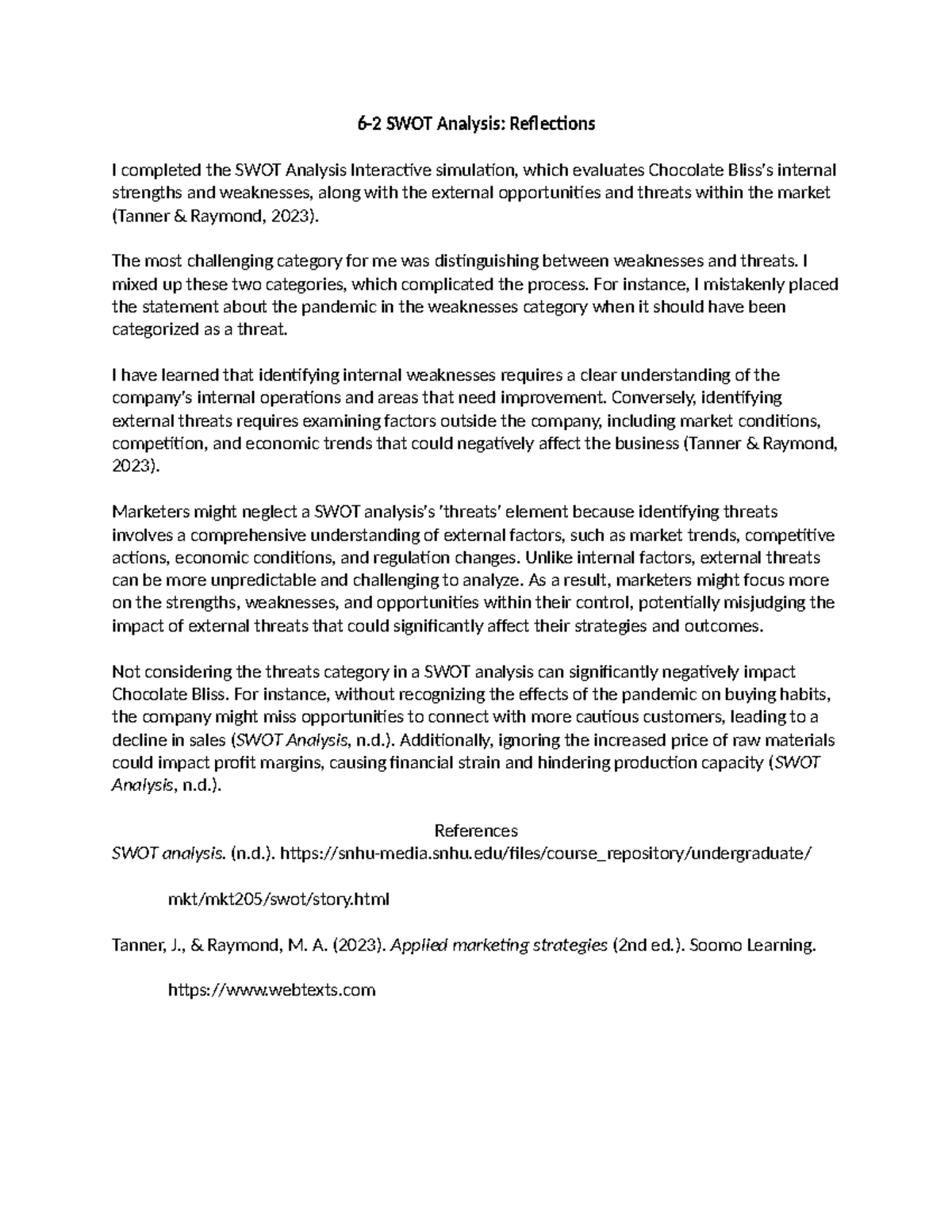 SWOT Analysis - Reflections - 6-2 SWOT Analysis: Reflections I ...