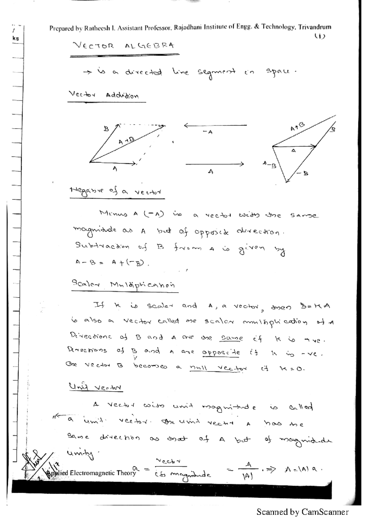 AET Electrostatics - AET Module 1 - Prepared Ratheesh I. Assistant Professor. Rajadhani ...