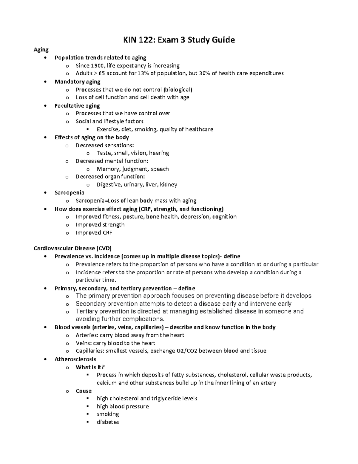 KIN 122 Exam 3 Study Guide Filled- Fall 2022 - KIN 122: Exam 3 Study ...