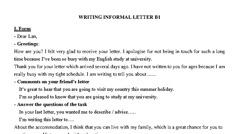 Writing Informal Letter B1: Sample Responses and Structures - Studocu