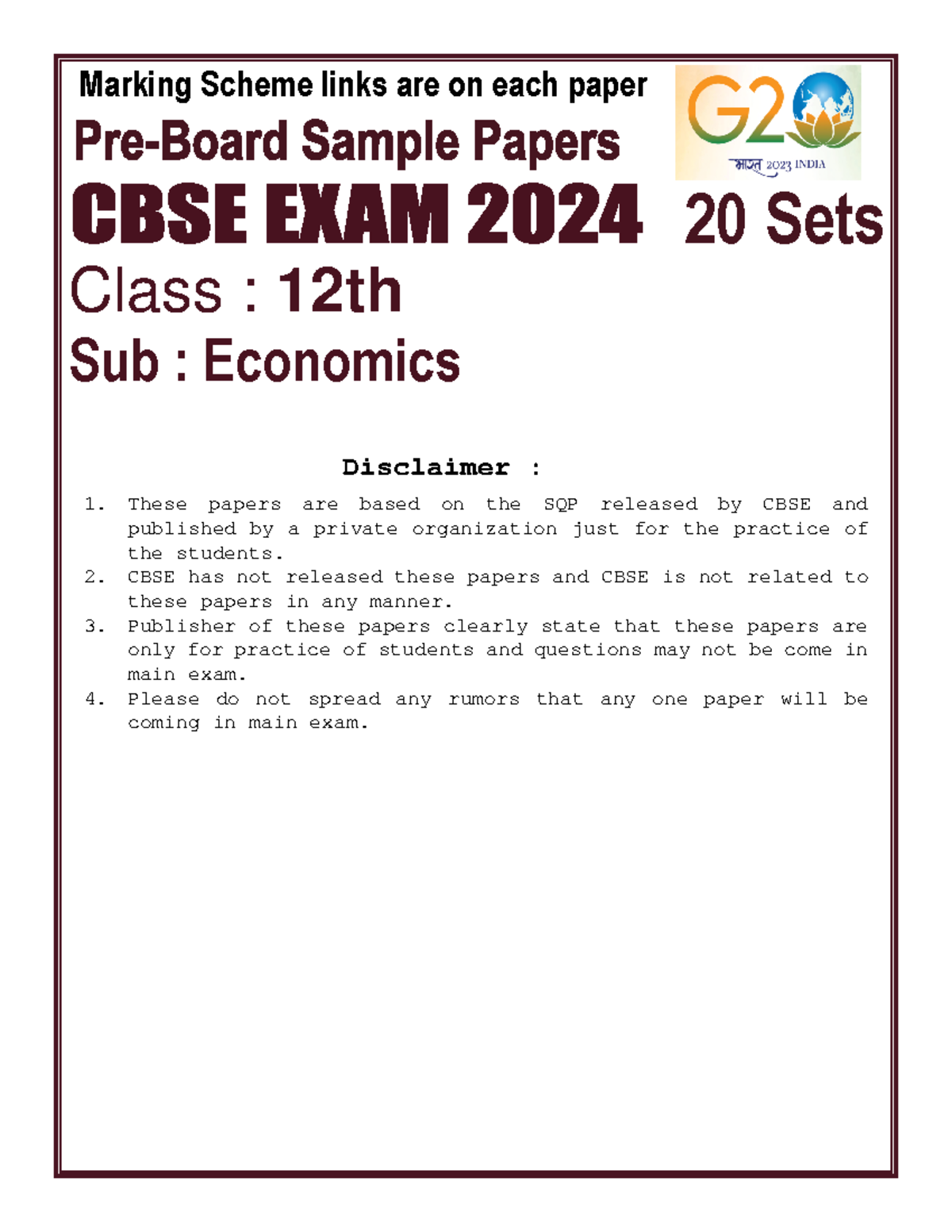 Economics - gfgb - Class : 12th Sub : Economics Marking Scheme links ...