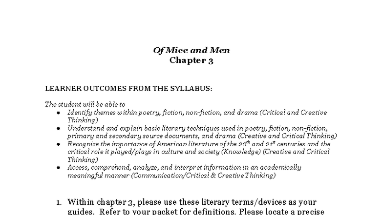 Of Mice and Men Chapter 3 Analysis and Themes - Studocu