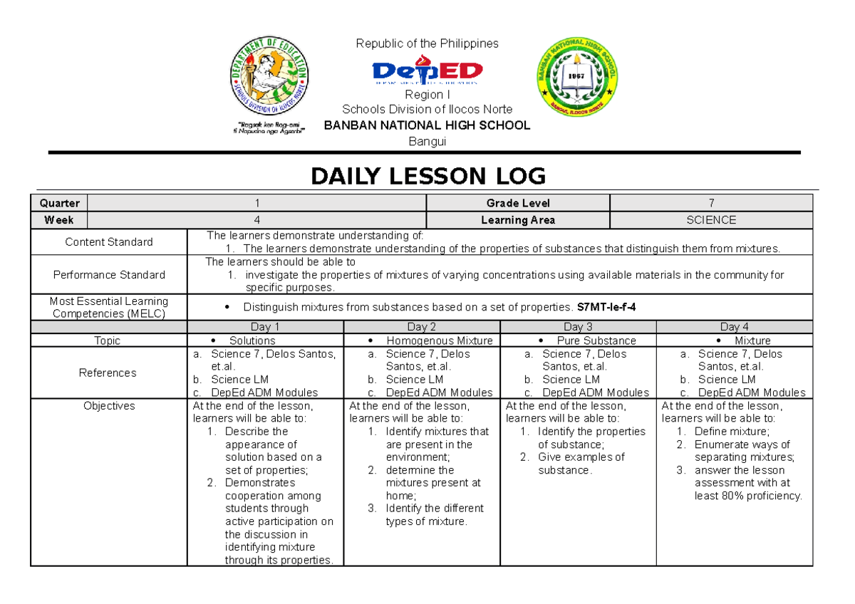 1st Quarter Science Grade 9