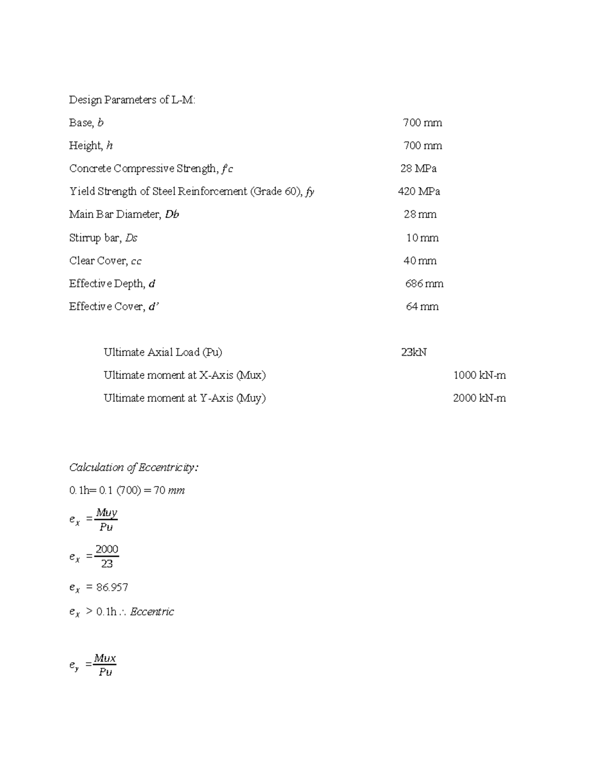 Column Checking - Design Parameters for Base and Load Analysis - Studocu