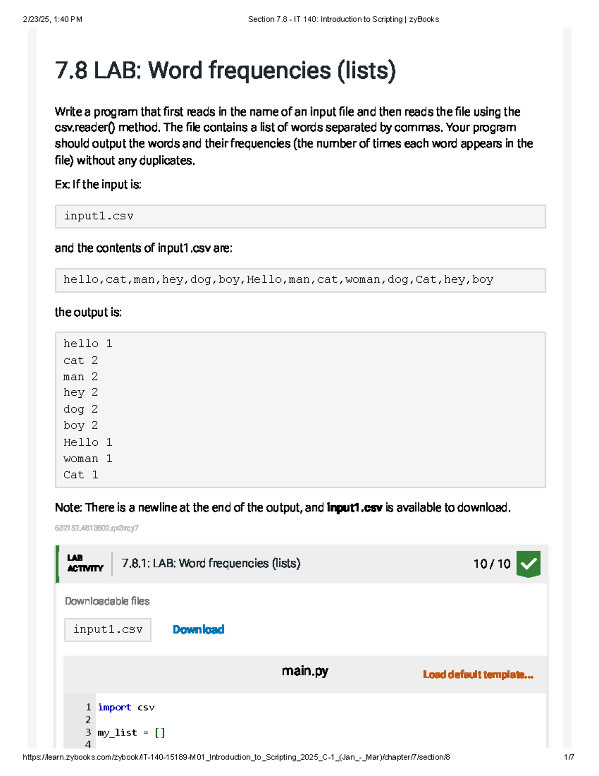 LAB Activity 7.8: Word Frequencies in IT 140 Scripting Course - Studocu