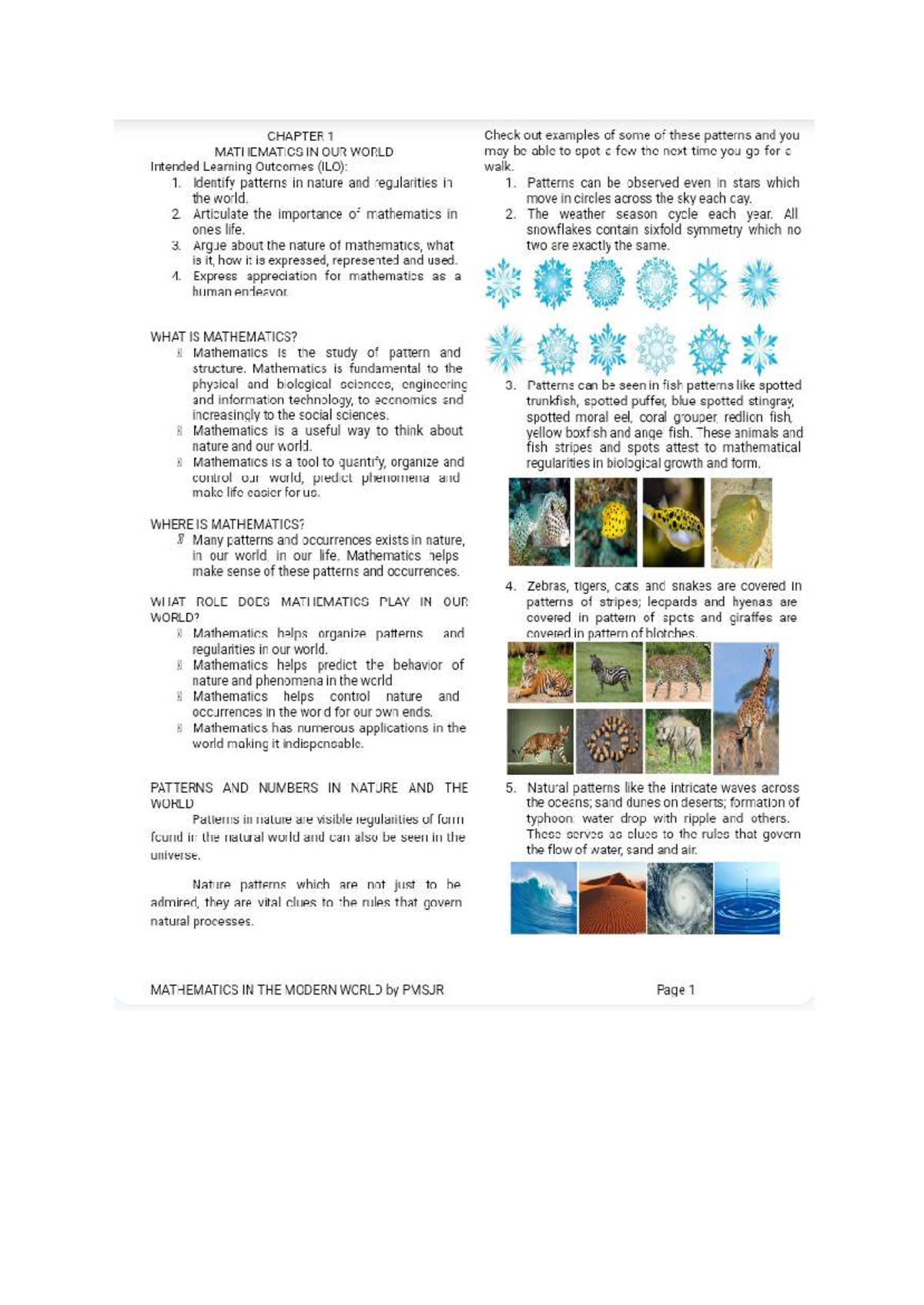 MATHEMATICS IN OUR WORLD: CHAPTER 1 - Patterns and Applications - Studocu