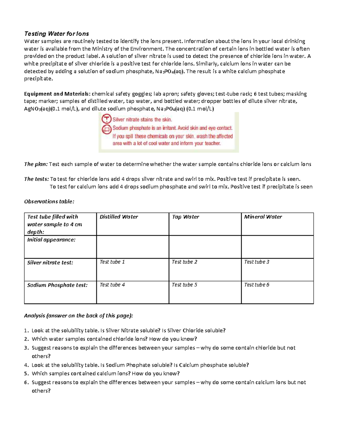 4.6 Testing Water for Ions: Identifying Chloride & Calcium - Studocu