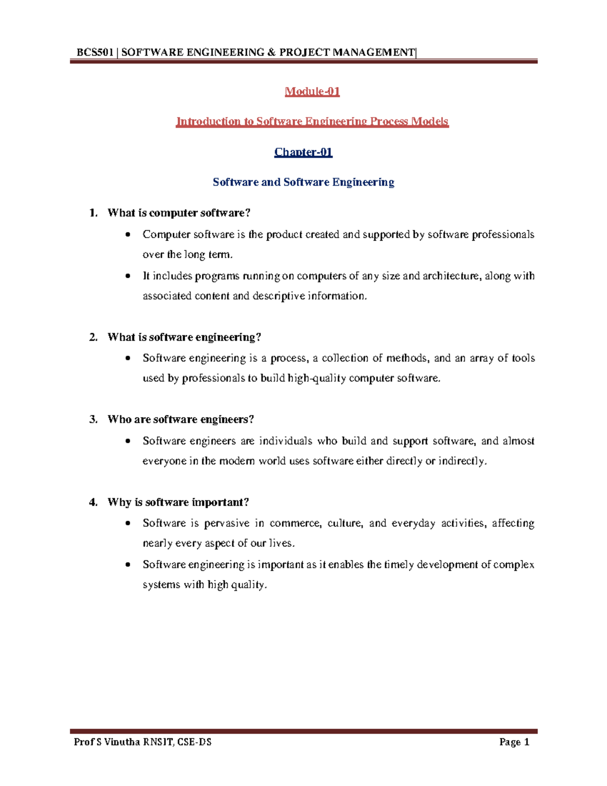 Module-01 Software Engineering - PM - Module- Introduction to Software ...