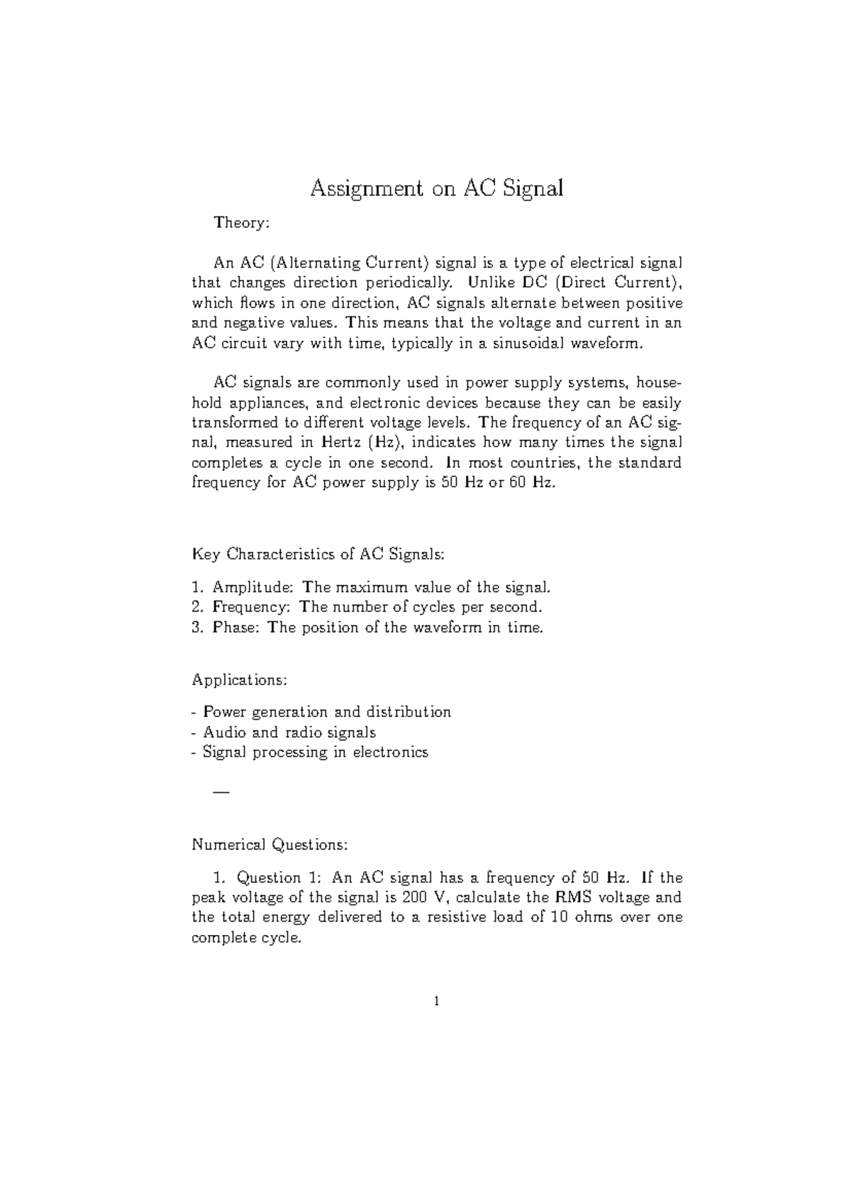 Ac signal - Assignment on AC Signal Theory: An AC (Alternating Current ...