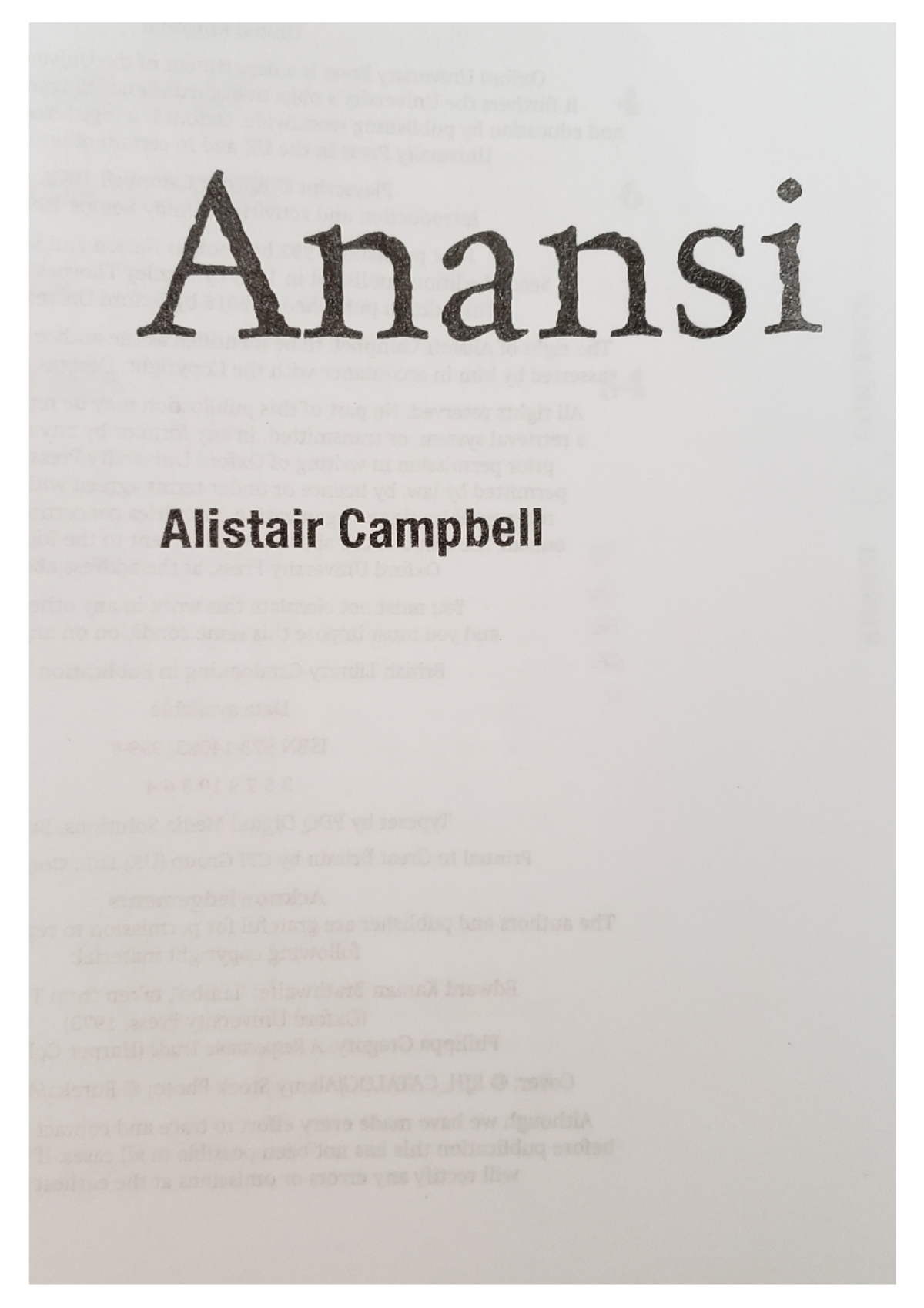 Anansi: Characters and Themes from Alistair Campbell's Work - Studocu