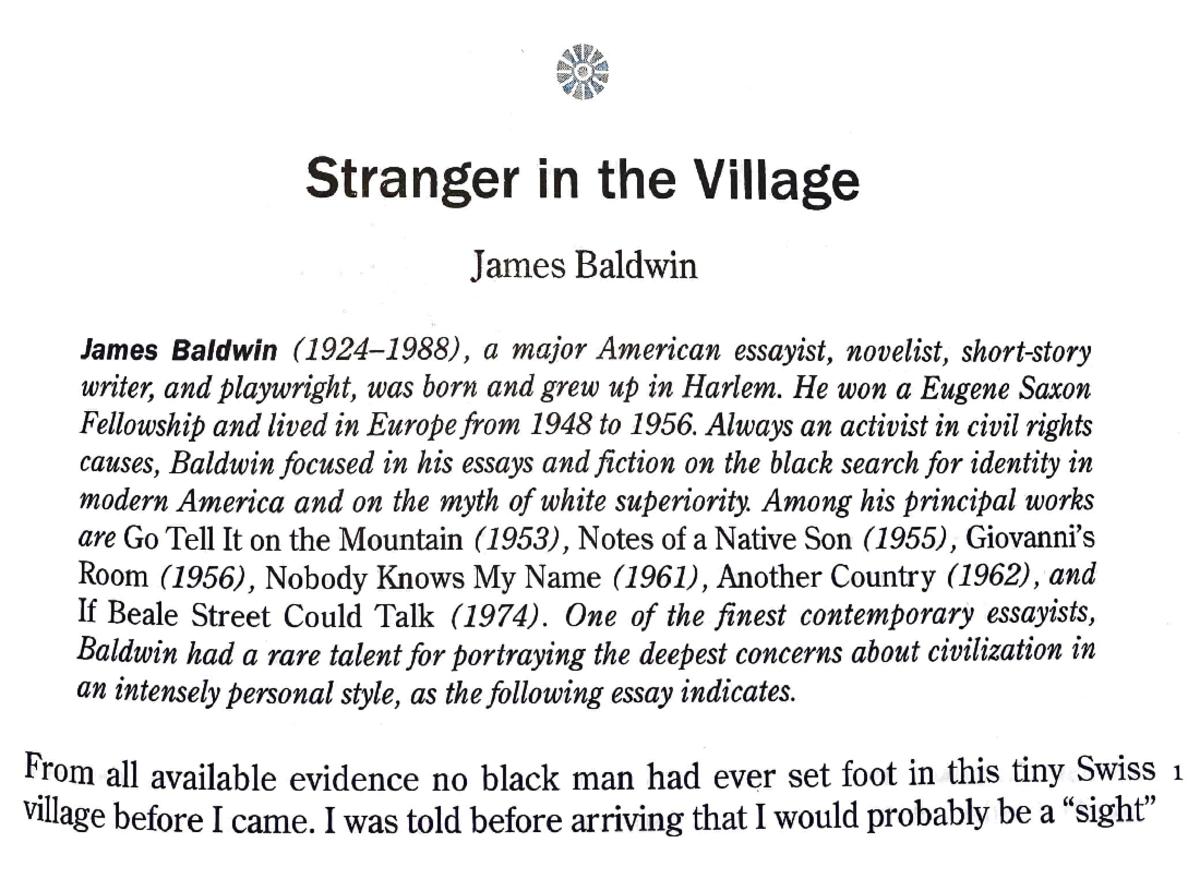ENG 101: Essay Analysis of James Baldwin's "Stranger in the Village ...