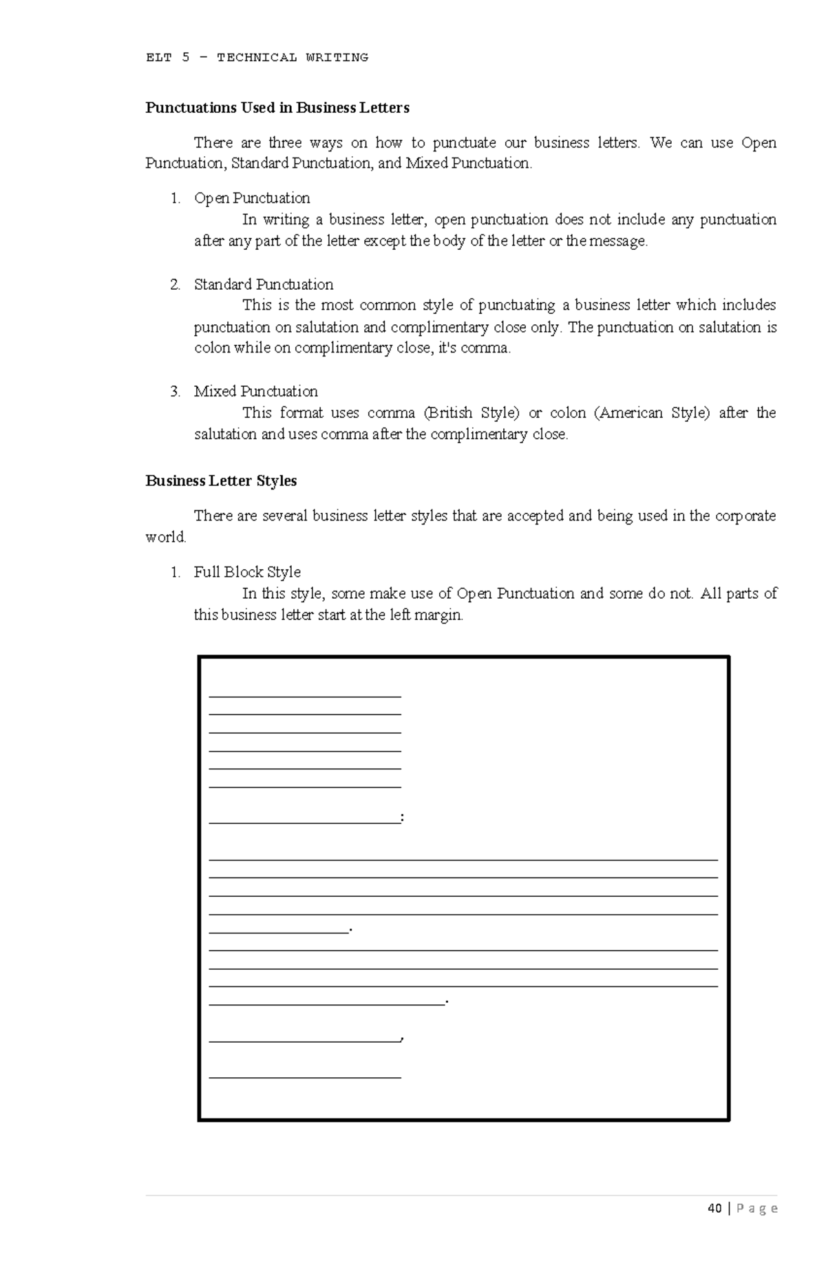 Technical Writing - Business Letter Punctuation & Styles Guide - Studocu