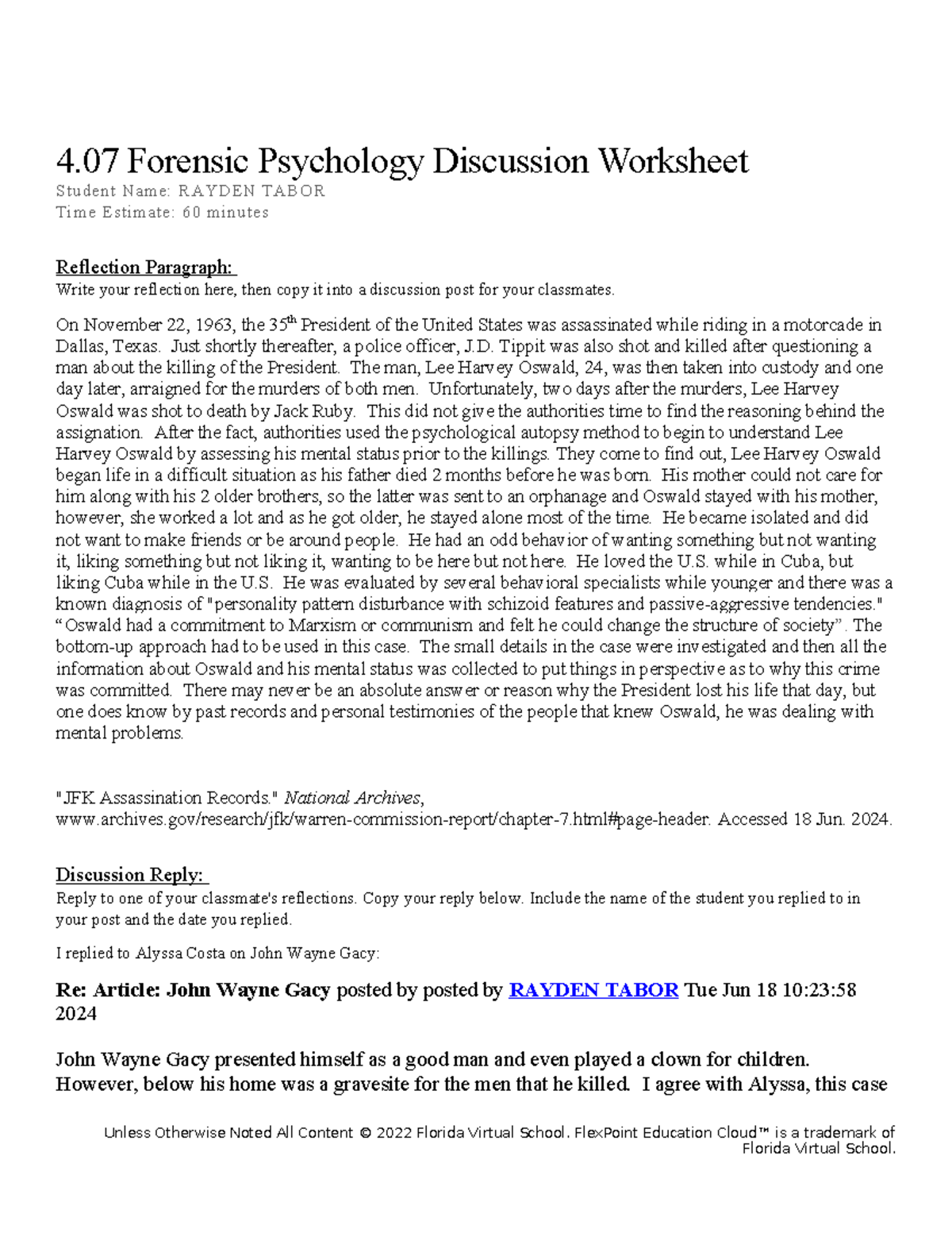 04.07 Forensic Psychology Rayden Tabor - 4 Forensic Psychology ...