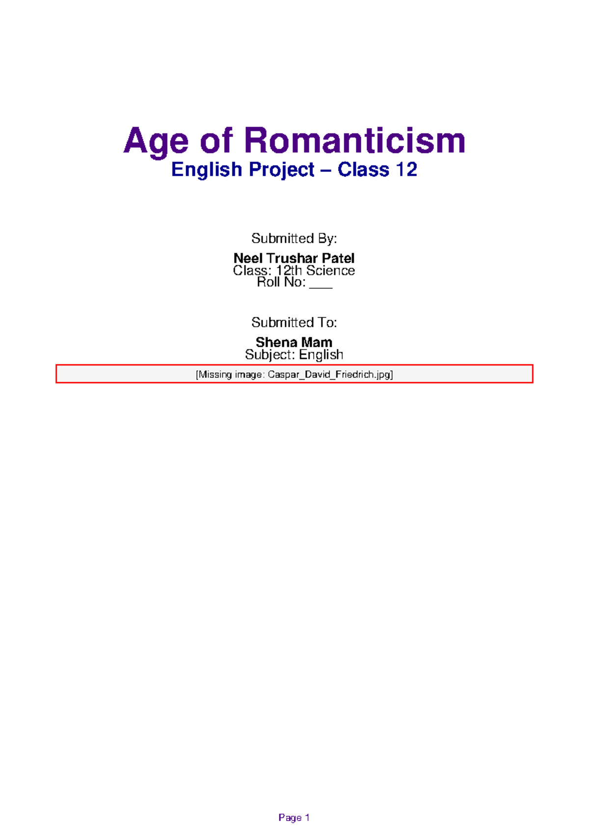 Age of Romanticism English Project Class 12 - Complete Overview - Studocu