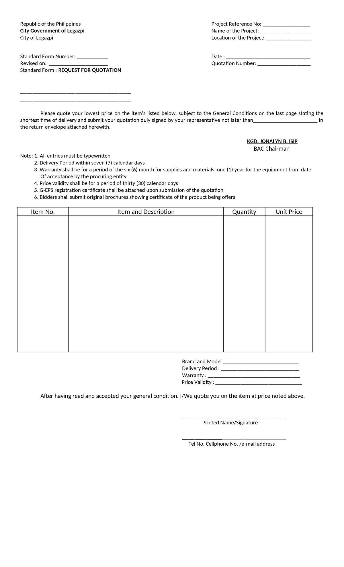 Qoutation 2024 - quotation letter - Republic of the Philippines Project ...