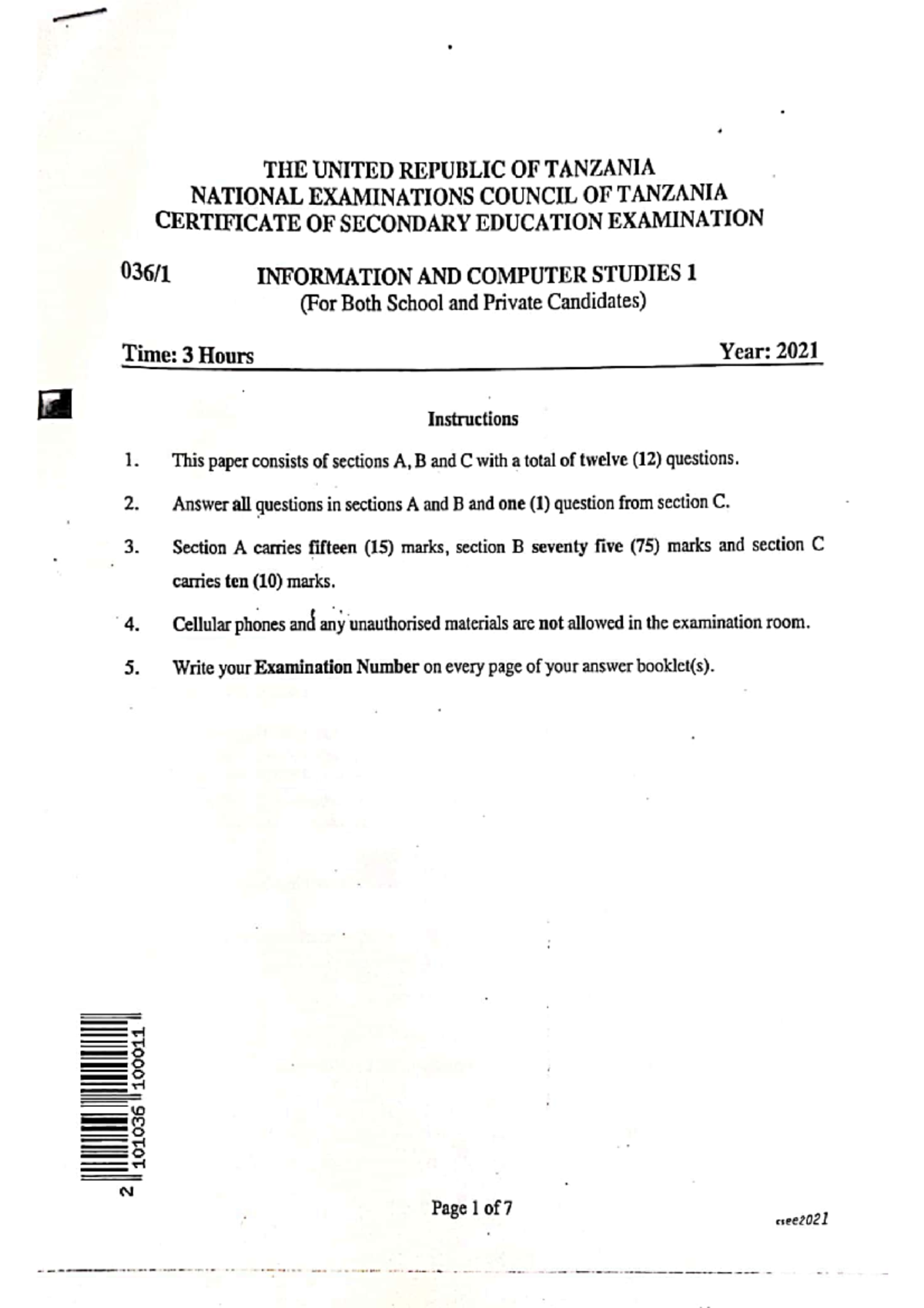 Computer 1-F4-2021 - THE UNITED REPUBLIC OF TANZANIA NATIONAL ...