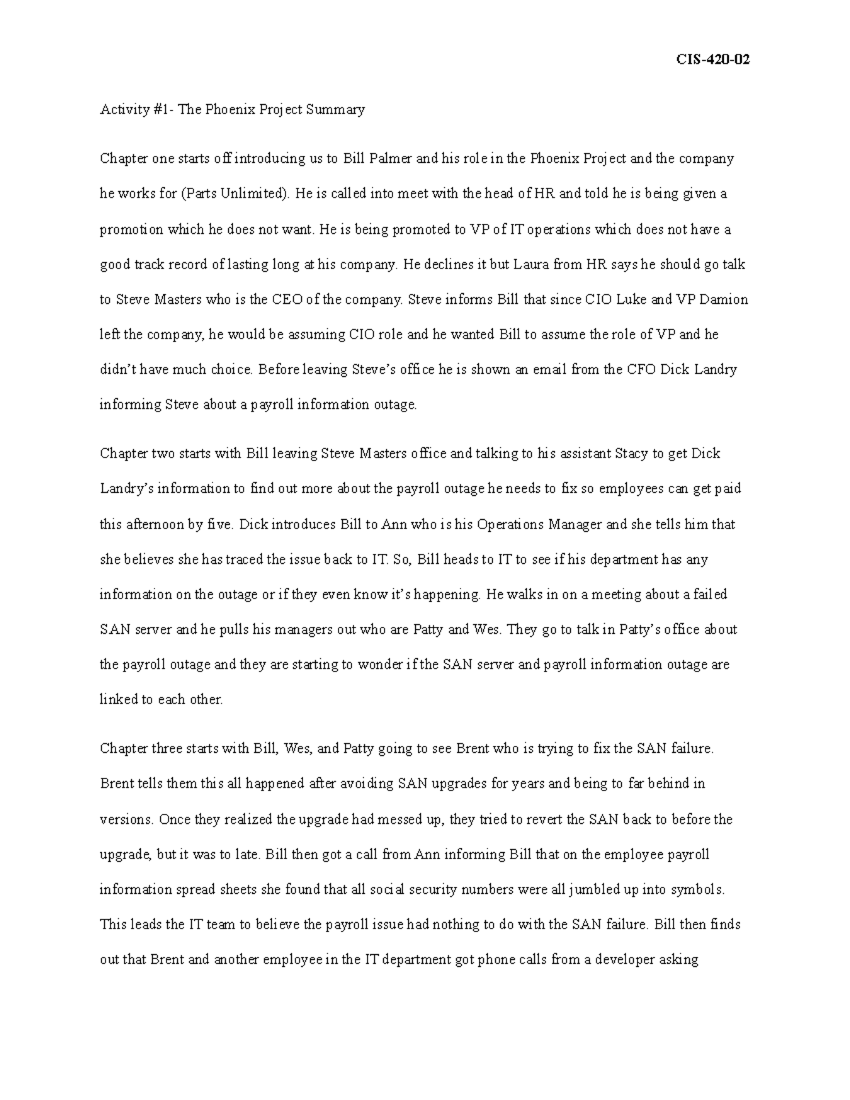 Module 1: Summary and Analysis of "The Phoenix Project" - Studocu