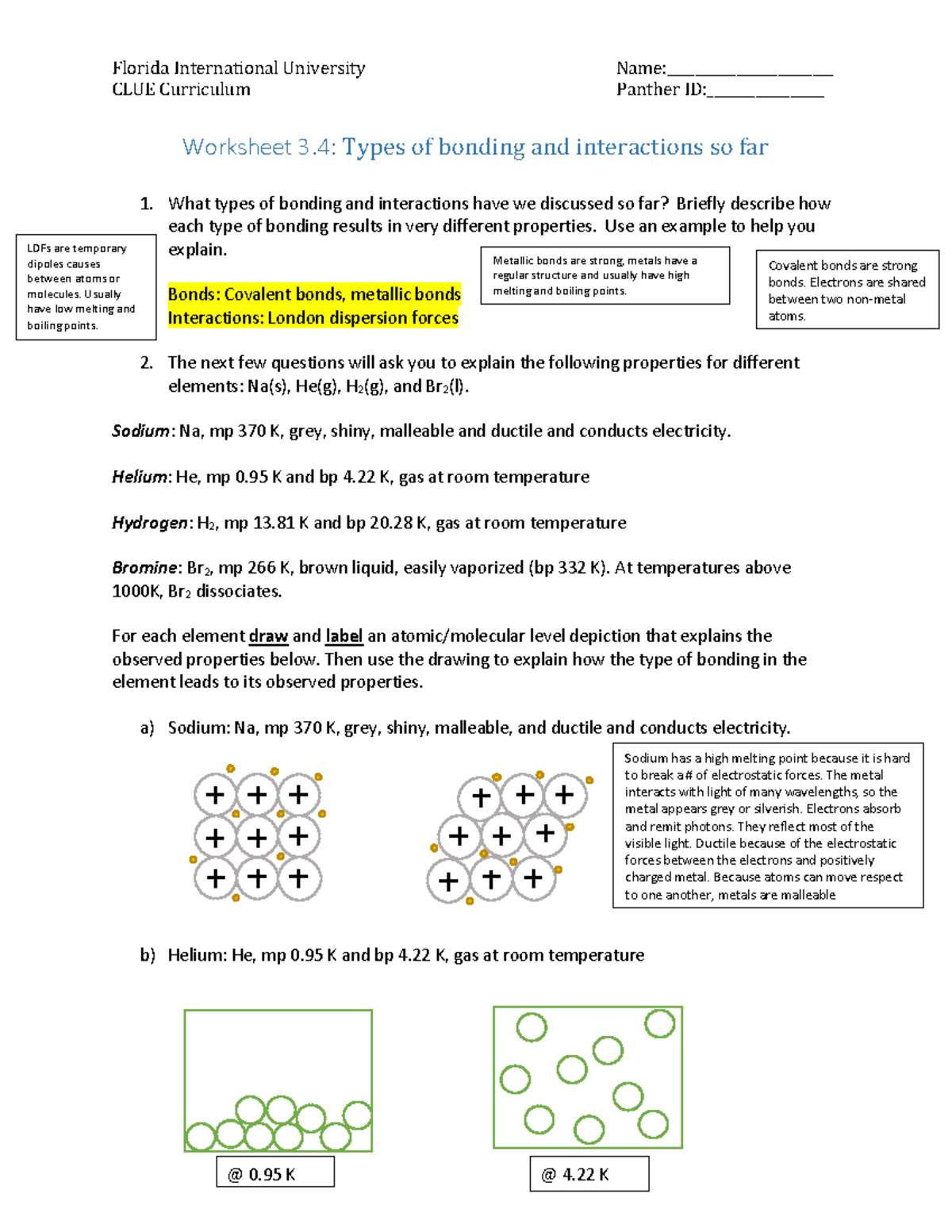 3.4 Types of Bonding and Interactions Worksheet Overview - Studocu