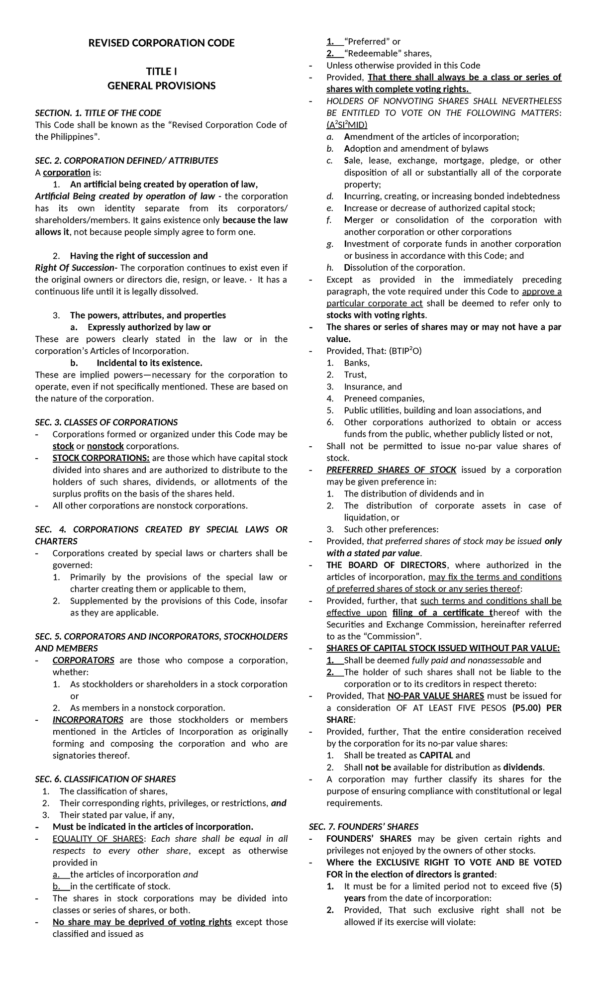 Guerrero- Revised Corporation CODE Reviewer - REVISED CORPORATION CODE ...