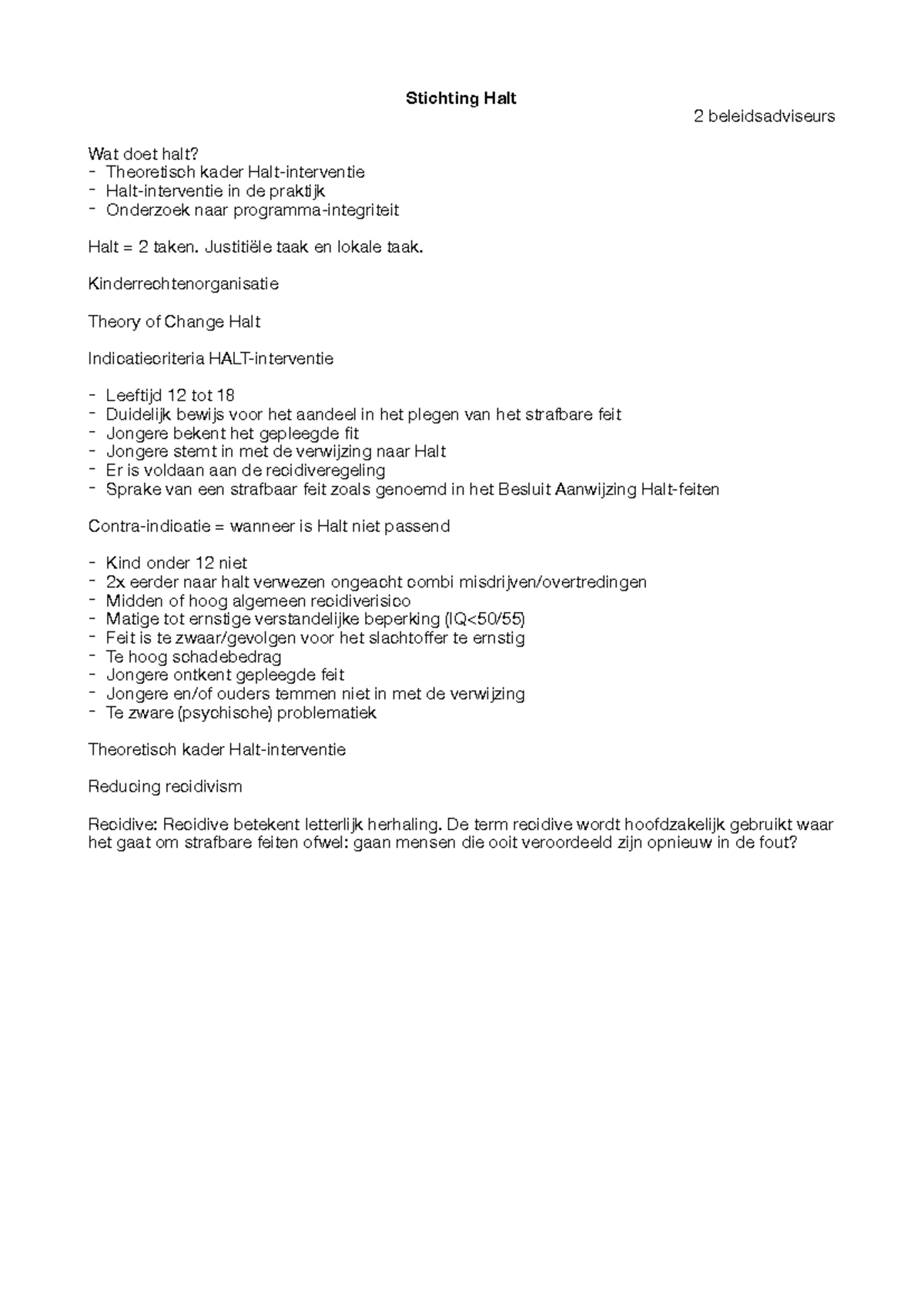 H5 - Onderzoek naar Halt 2: Beleidsadviezen en Recidive Analyse ...