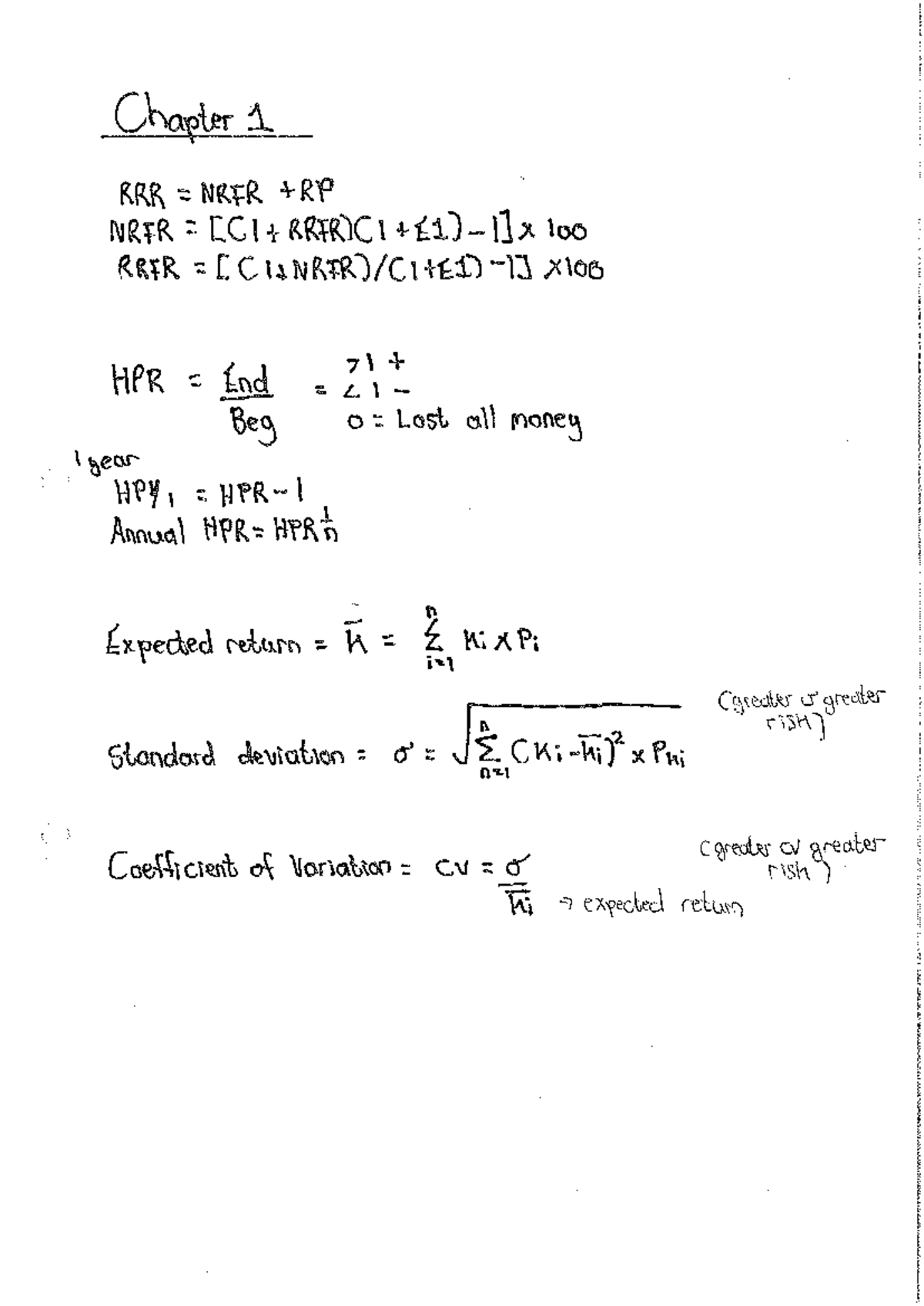Chapter 1 & 3 Formula Sheet for NRFR & CAPM Concepts - Studocu