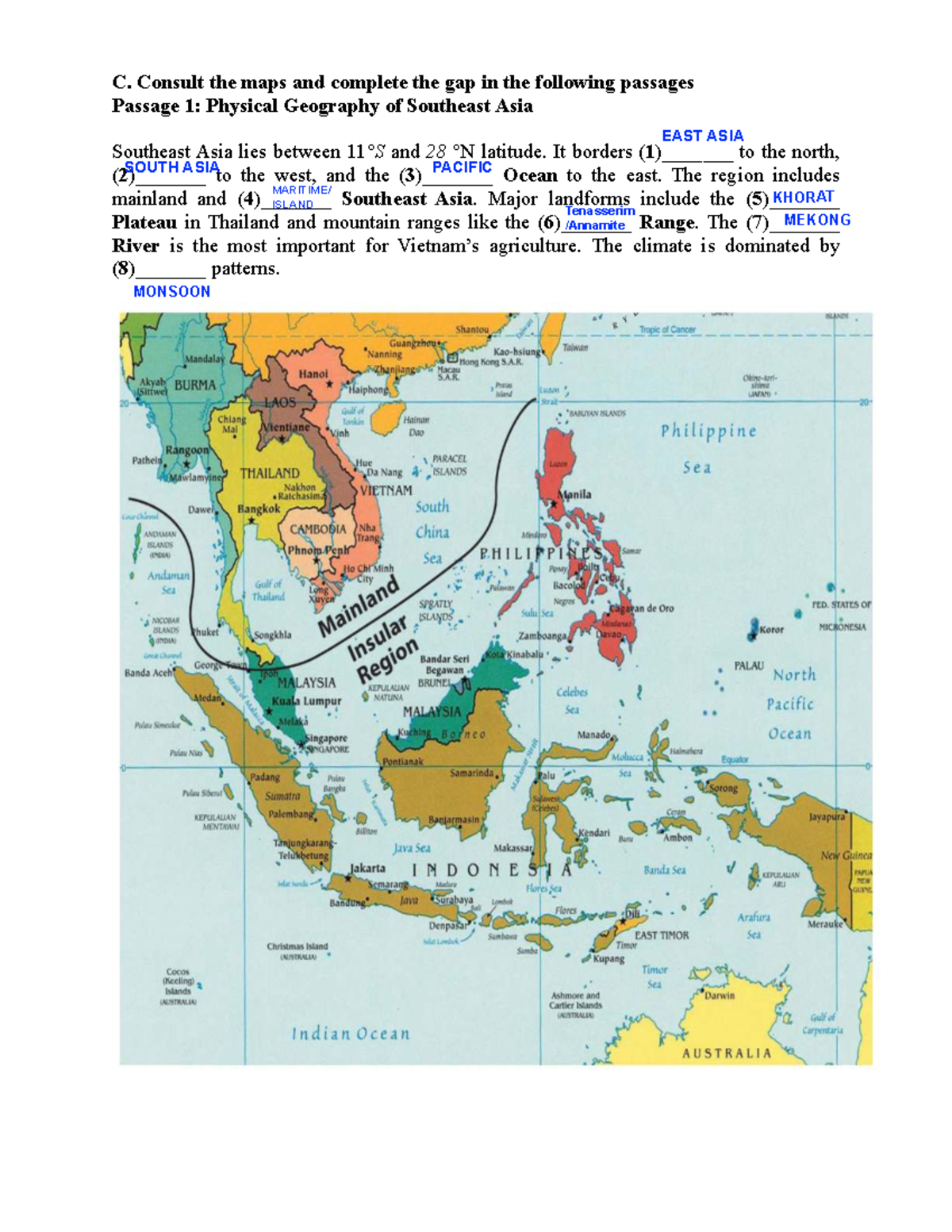 Map Exercises: Physical Geography of Southeast Asia - Studocu