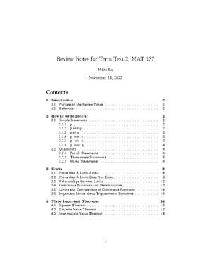 Mat137Y1 - U of T - Calculus - Studocu