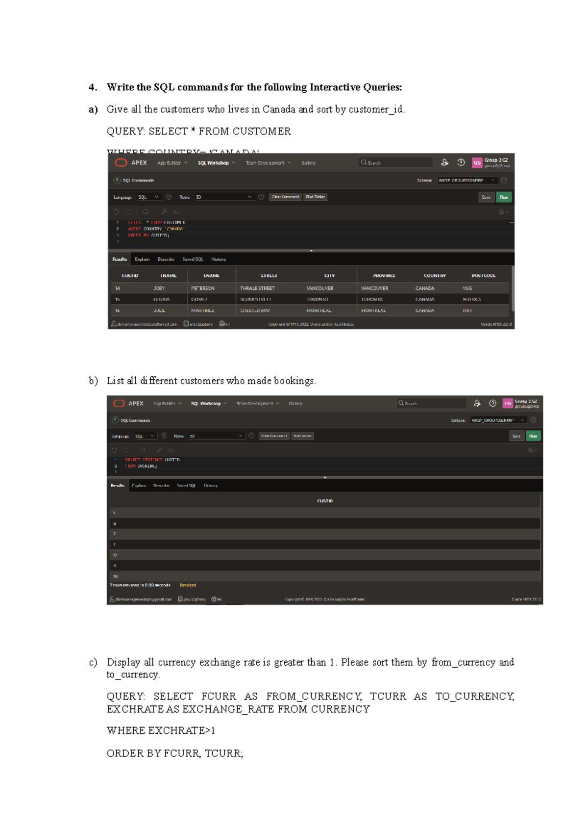 Dbms project queries with questions - Write the SQL commands for the ...