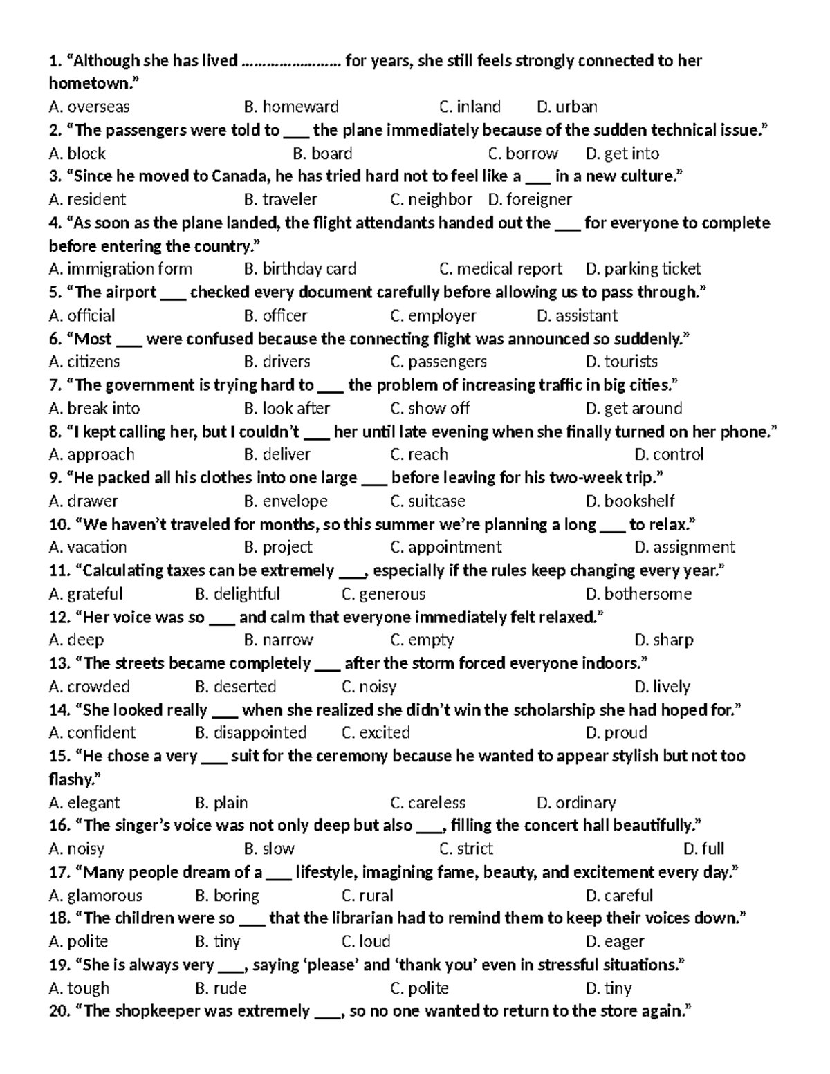 Quiz Unit 1-2-3 - Vocabulary and Comprehension Exercises - Studocu