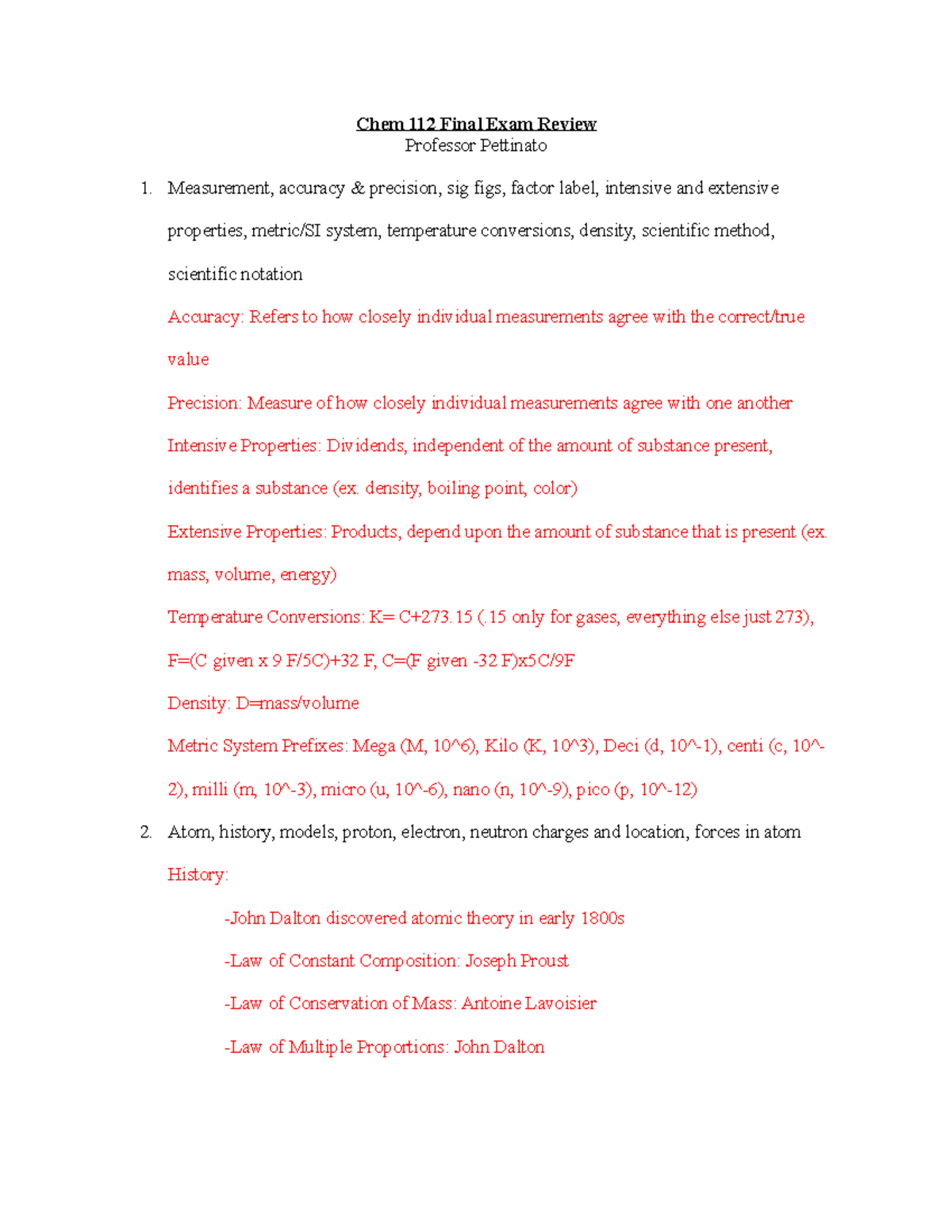 Chem 112 Final Exam Review: Key Concepts and Formulas - Studocu