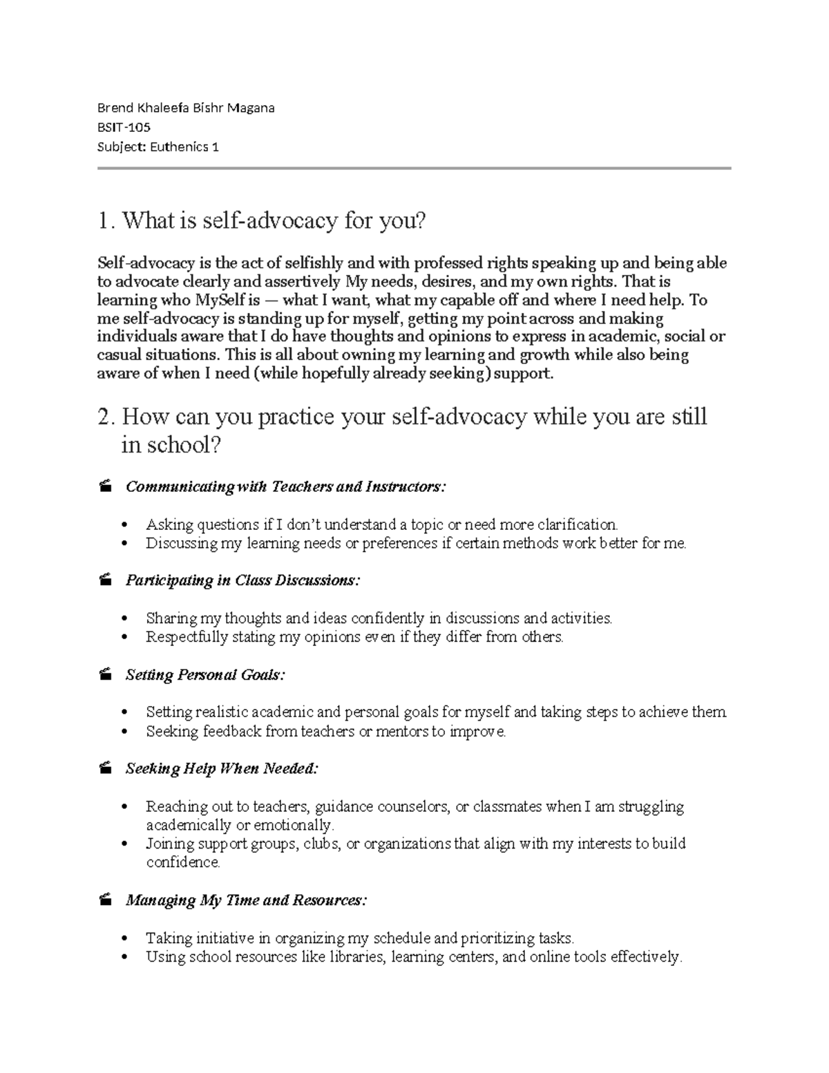 Euthenics 1: Self-Advocacy Strategies for Academic Success - Studocu
