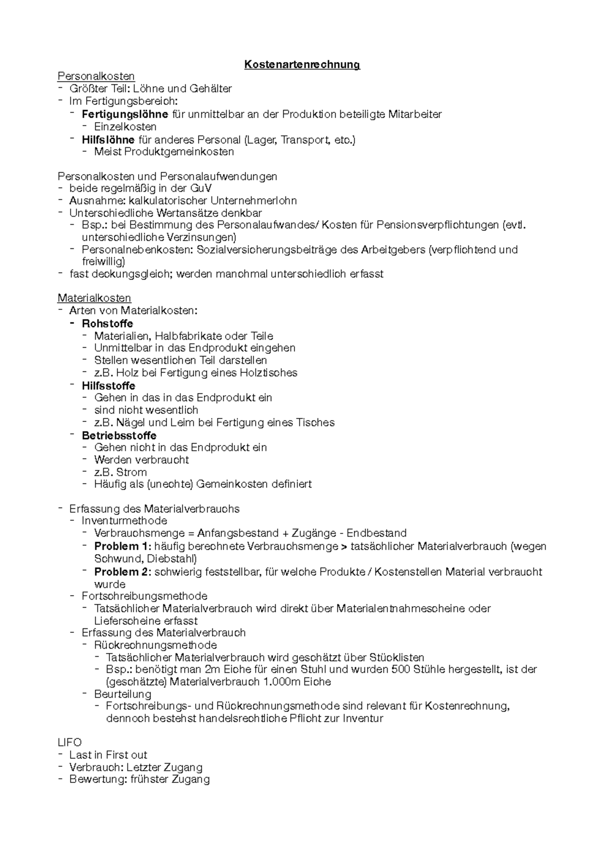 Kostenartenrechnung: Personalkosten, Materialkosten und Abschreibungen ...