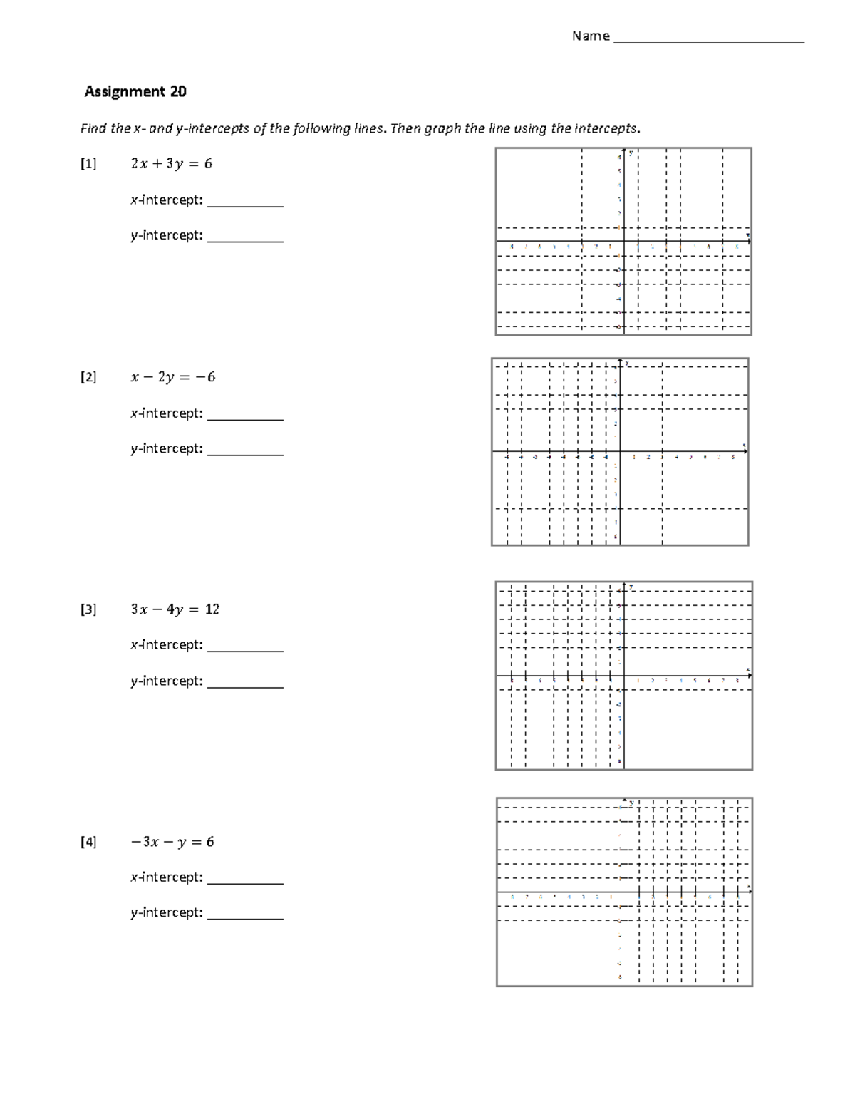 Assignment 20 - work for test - Find the x- and y-intercepts of the ...