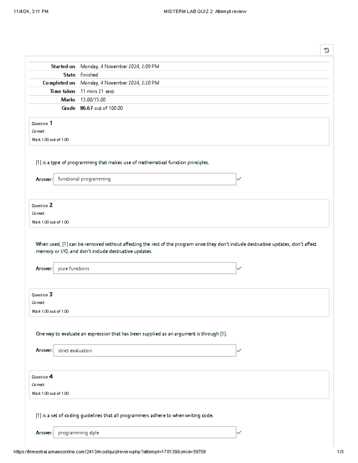 Midterm LAB QUIZ 2 Feedback and Attempt Summary - Studocu