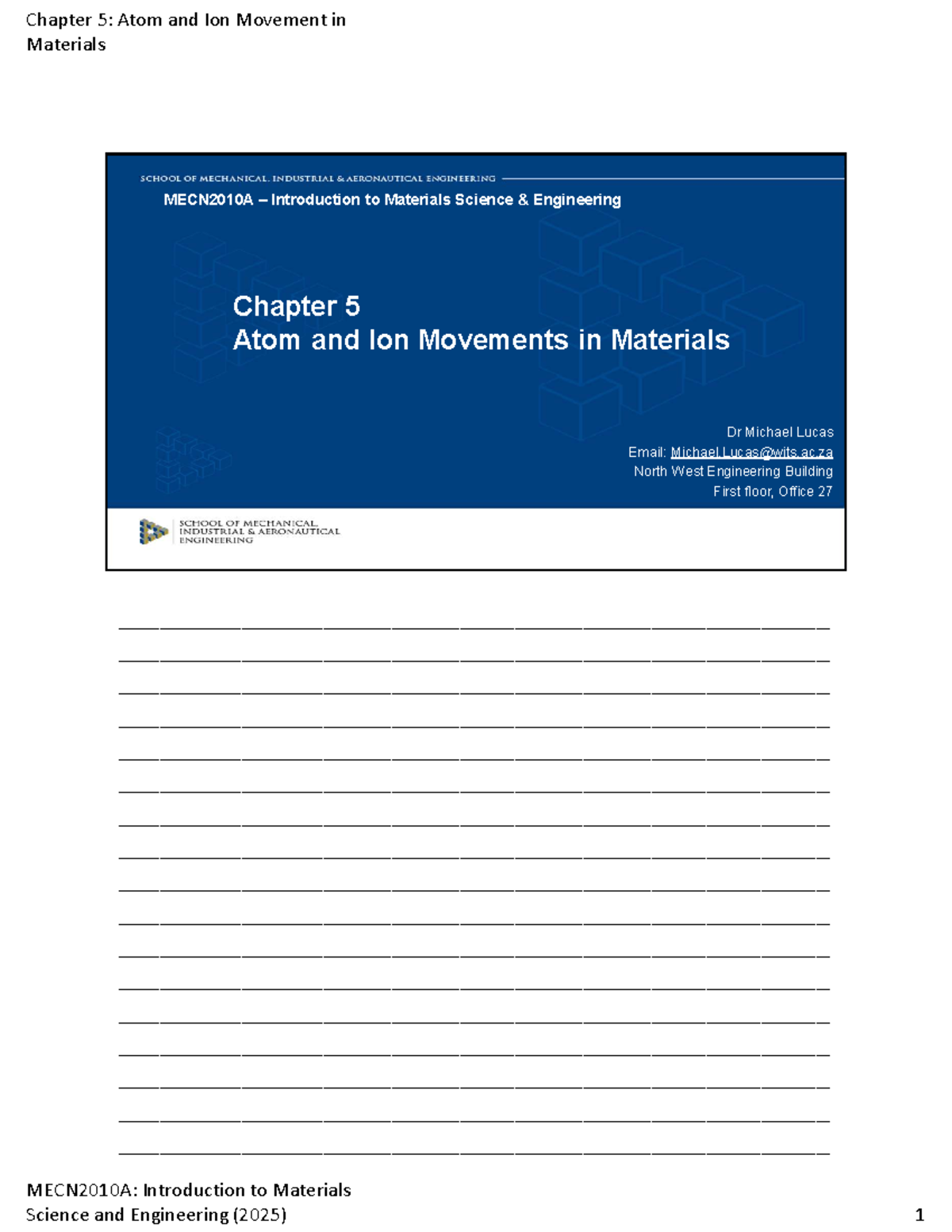 MECN2010A: Chapter 5 - Atom and Ion Movement in Materials - Studocu