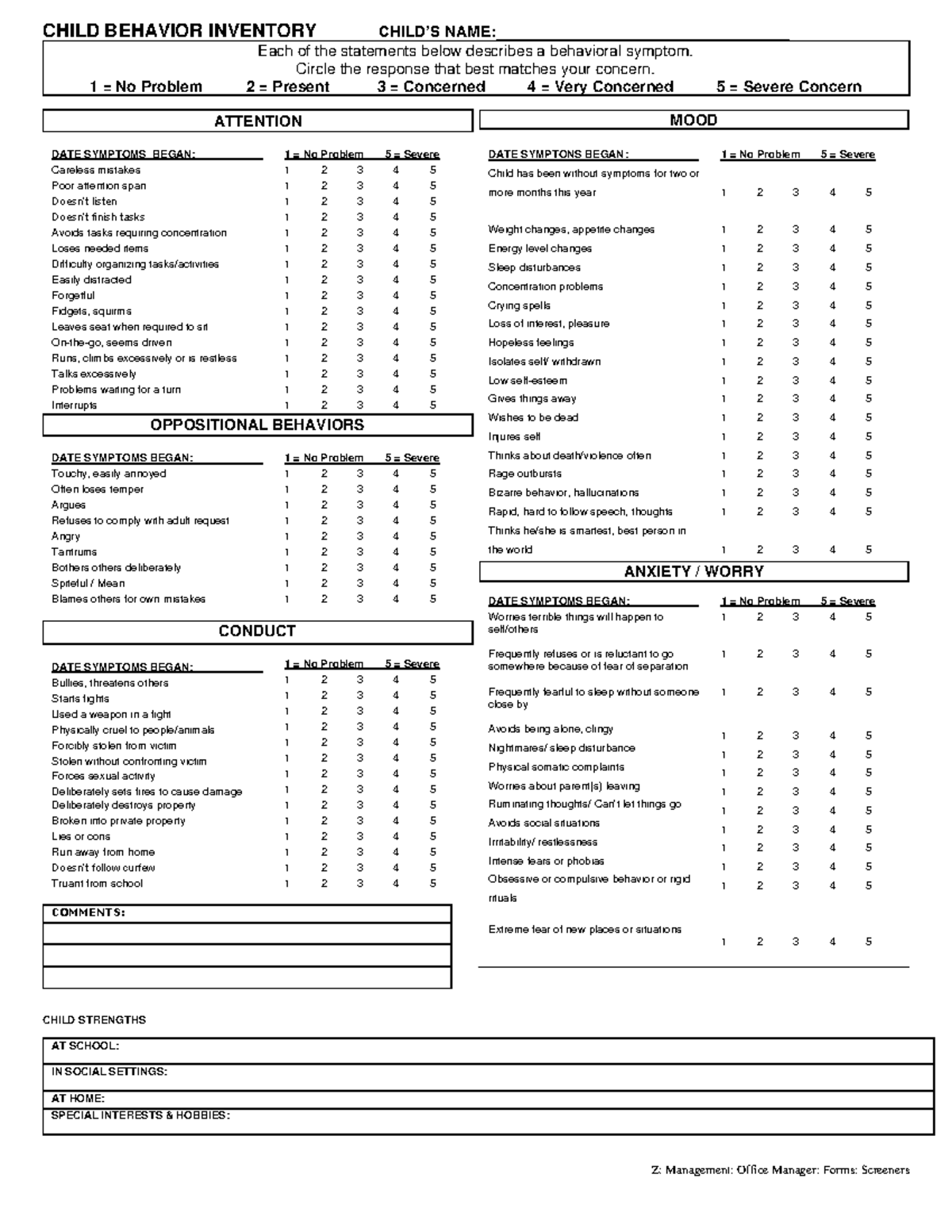 Child Behavior Inventory Assessment: Symptoms & Concerns - Studocu