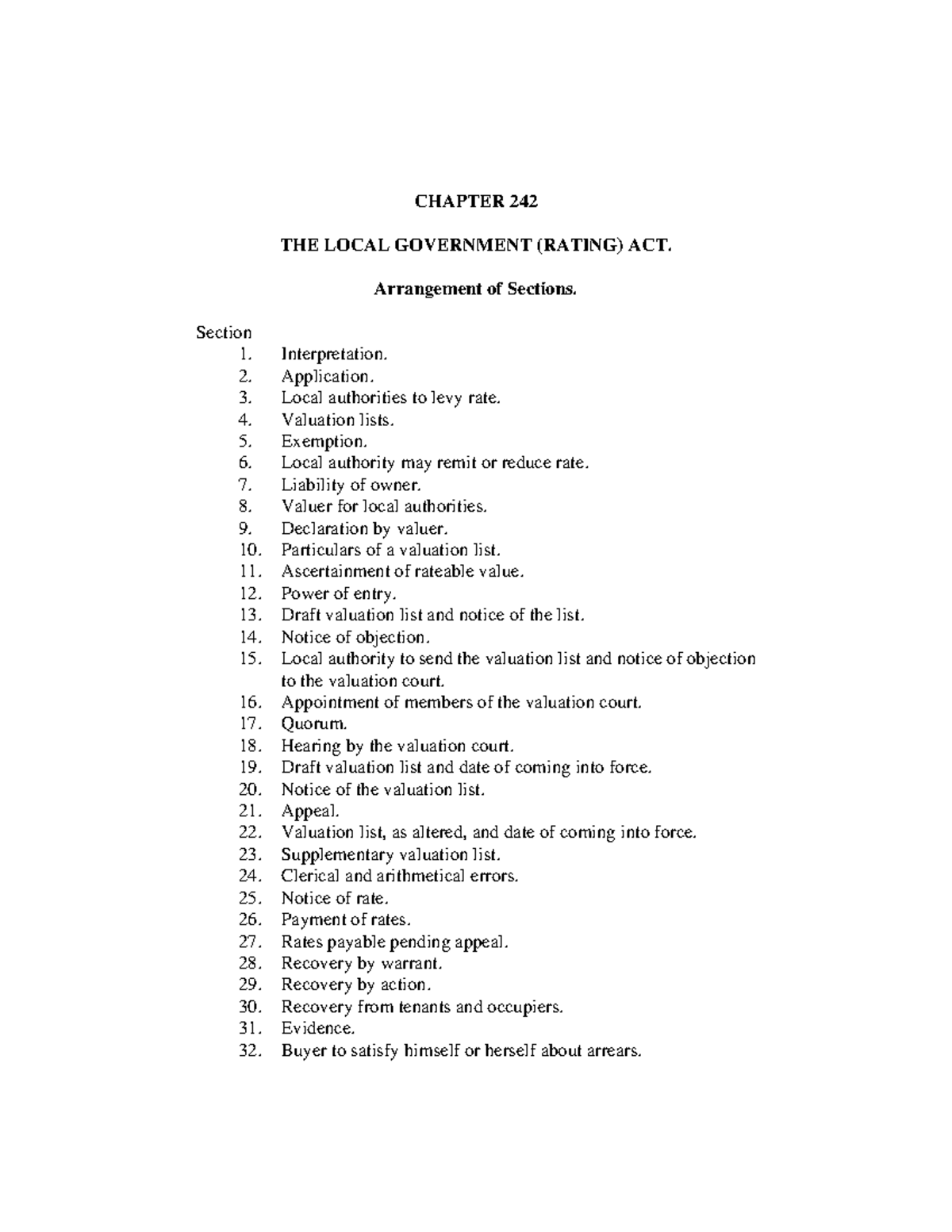 CHAPTER 242: LOCAL GOVERNMENT (RATING) ACT - Section Overview - Studocu
