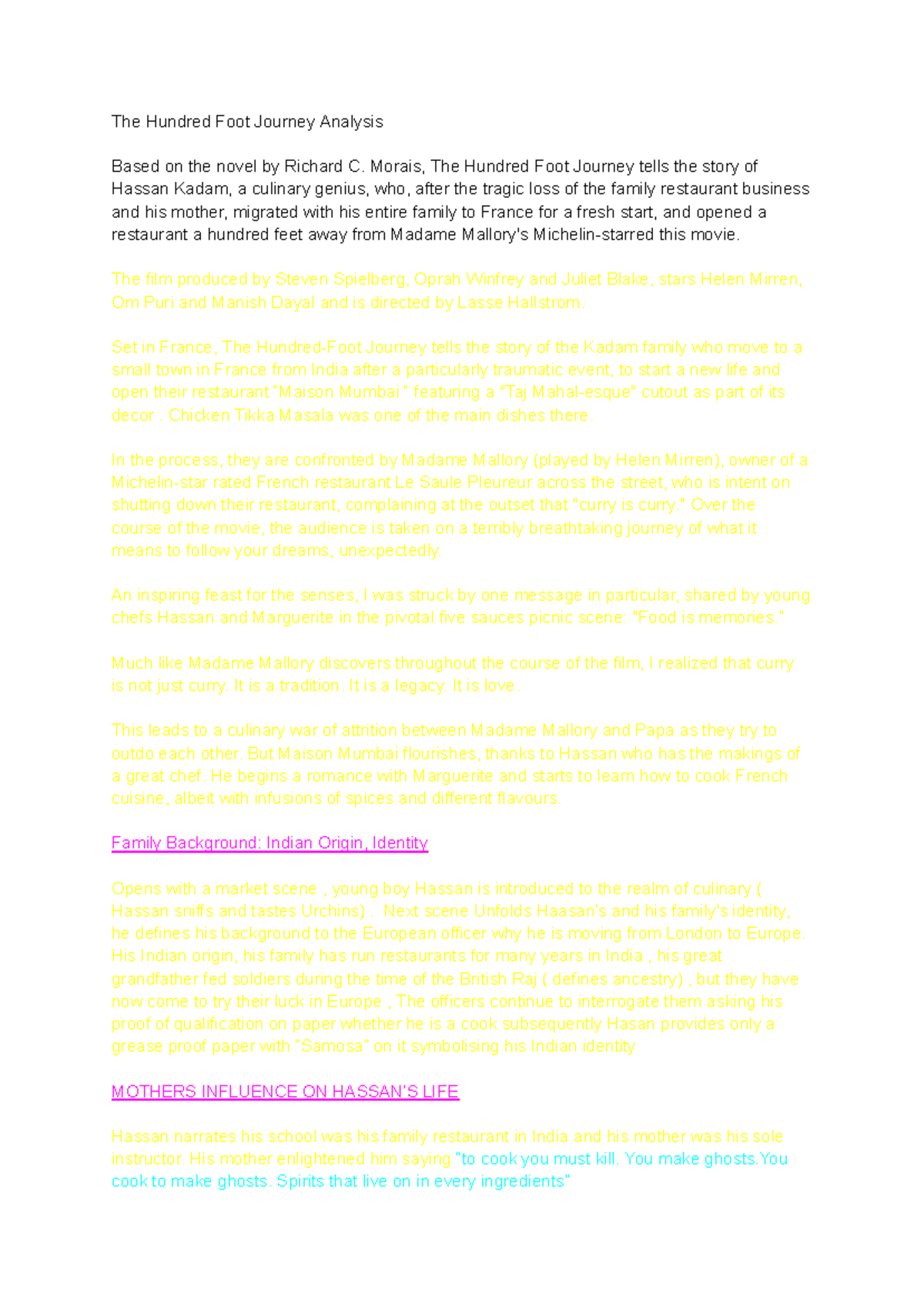 Analysis of "The Hundred Foot Journey" - Cultural Fusion and Identity ...