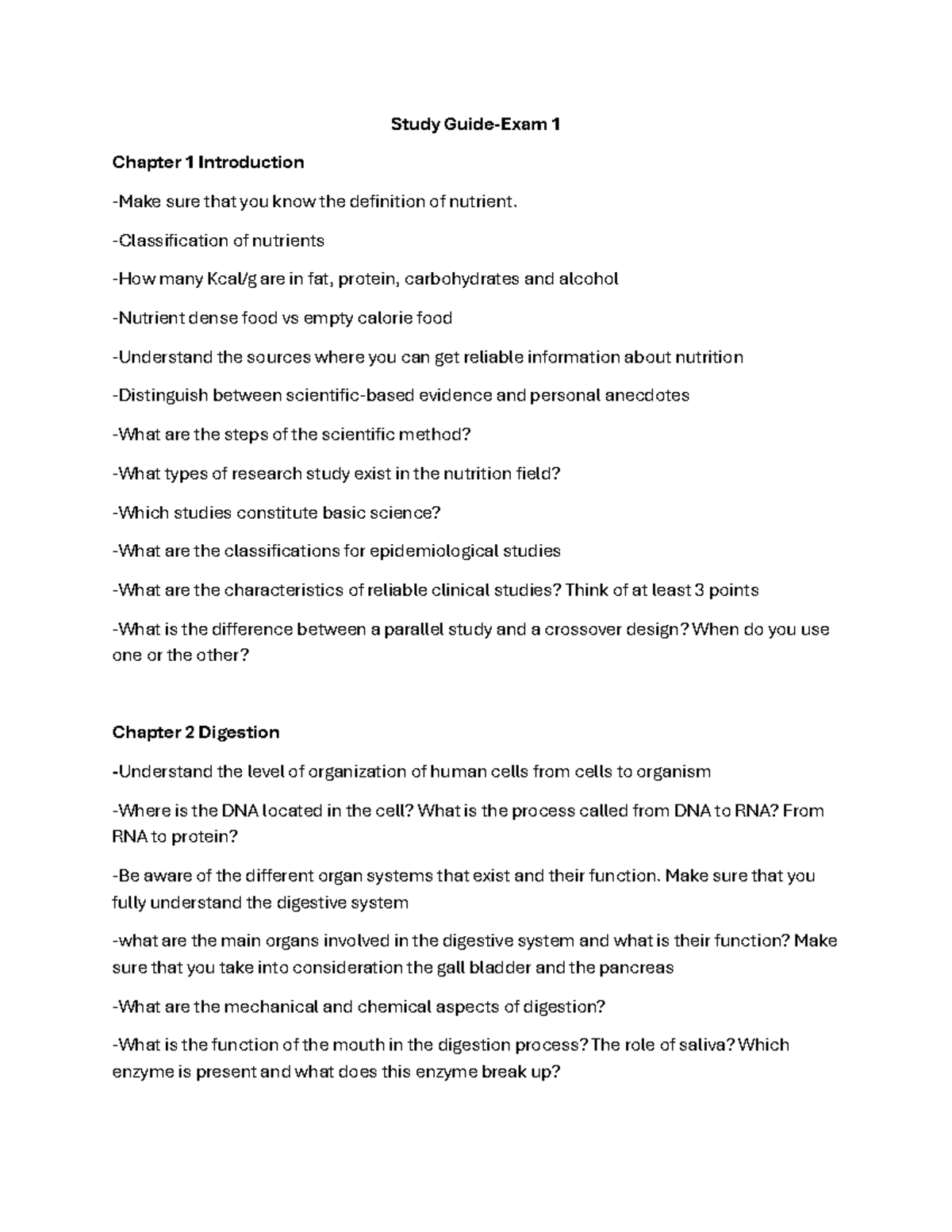 Nutrition Study Guide for Exam 1: Key Concepts & Insights - Studocu