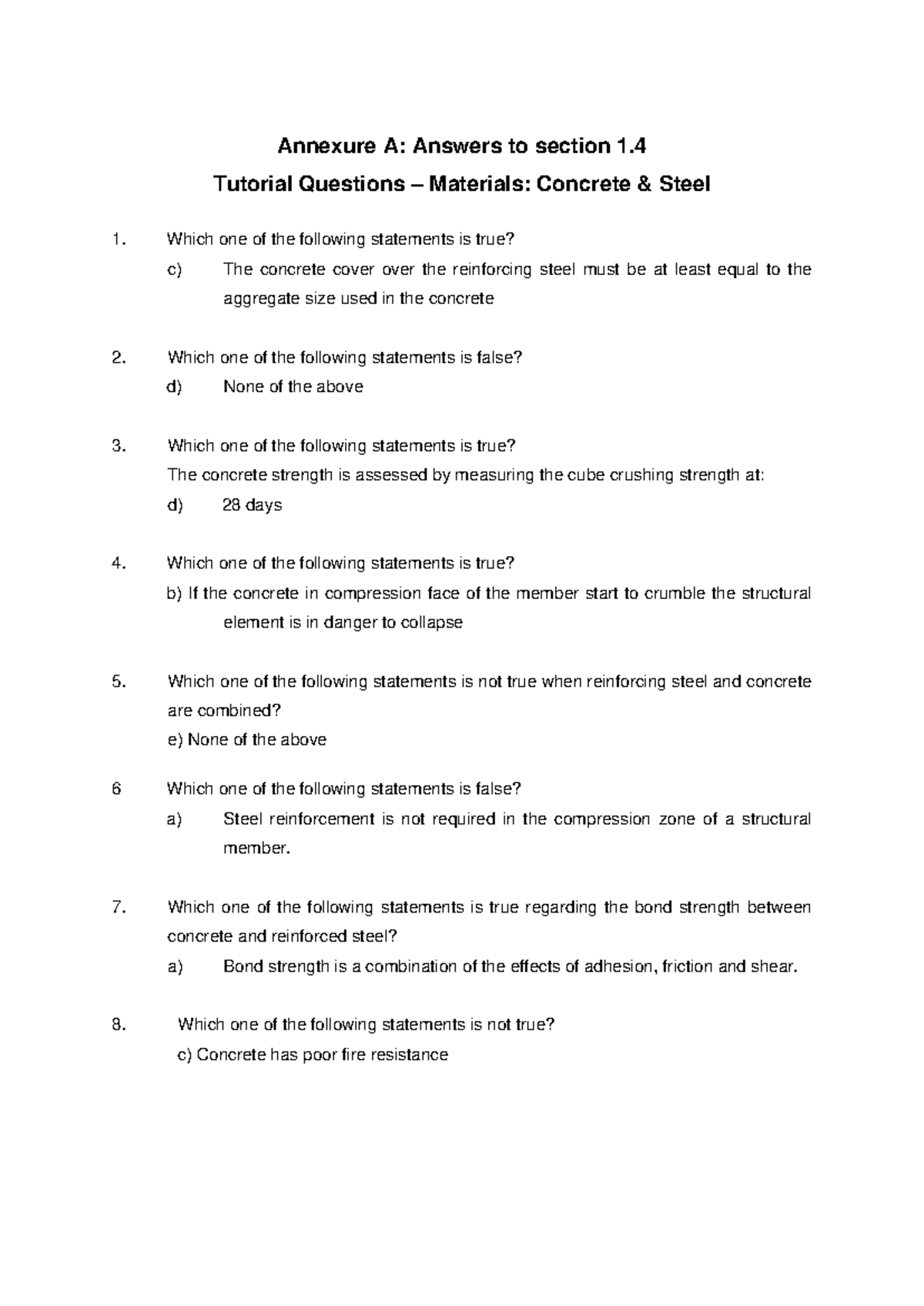 RCD2601 B0 LS05 Tutorial Questions Answers: Concrete & Steel - Studocu