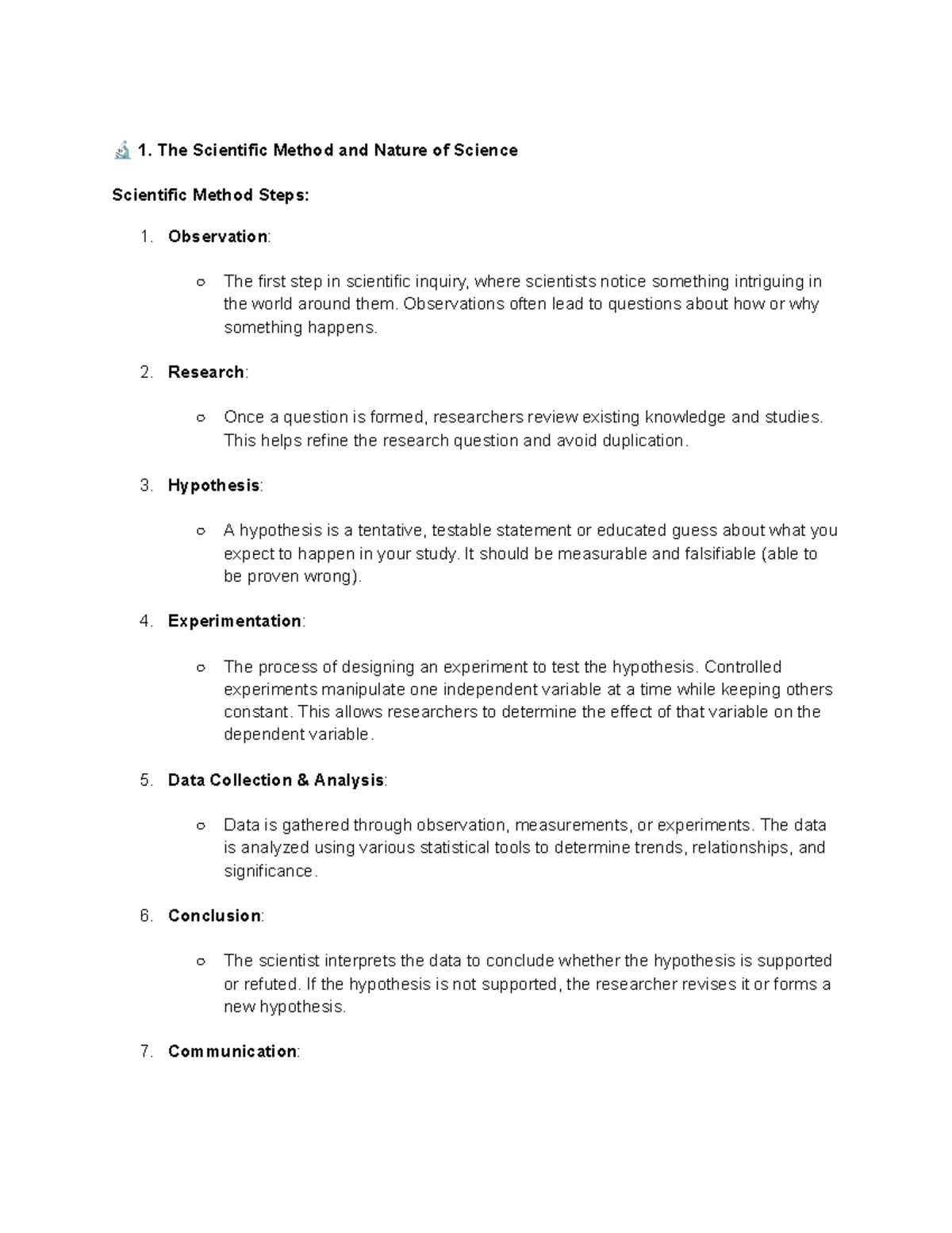 Biology Final Exam Review Notes - 🔬 1. The Scientific Method and Nature ...