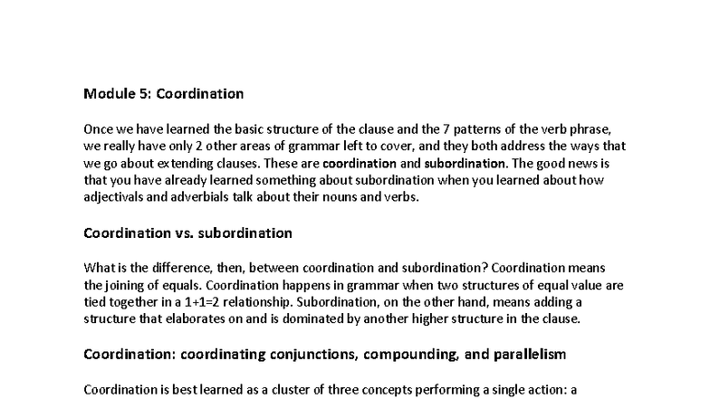 Module 5: Coordination and Compounding in Grammar - Studocu